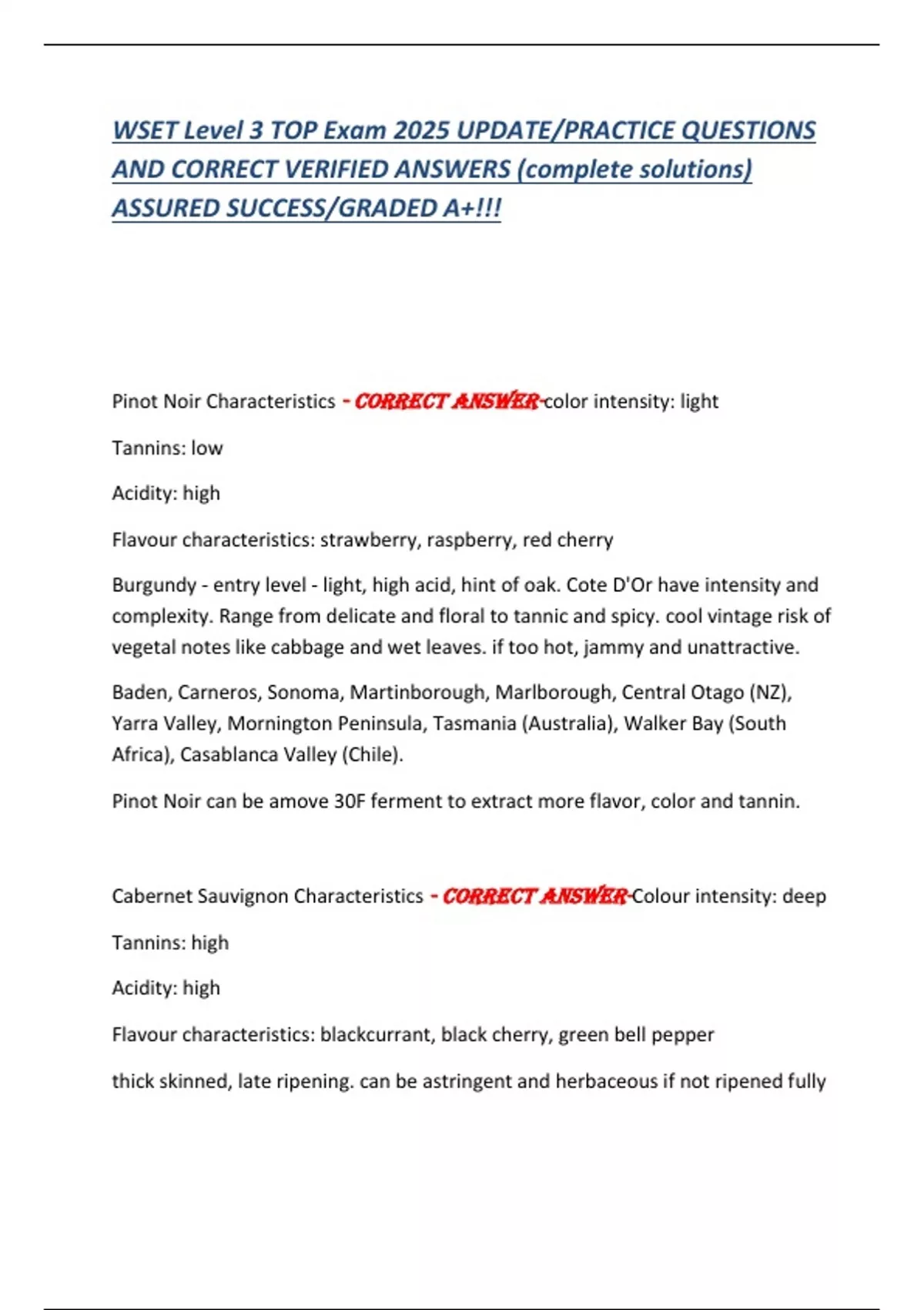 WSET Level 3 TOP Exam 2025 UPDATE/PRACTICE QUESTIONS AND CORRECT ...
