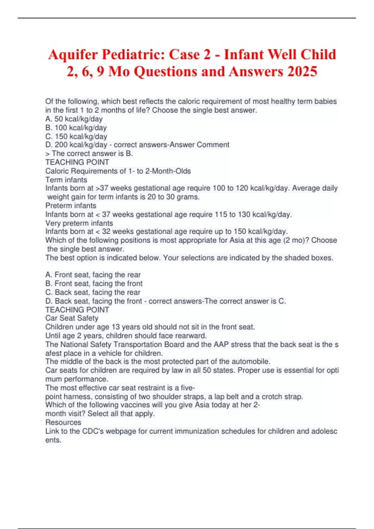 Aquifer Pediatric Case 2 - Infant Well Child 2, 6, 9 Mo Questions and ...
