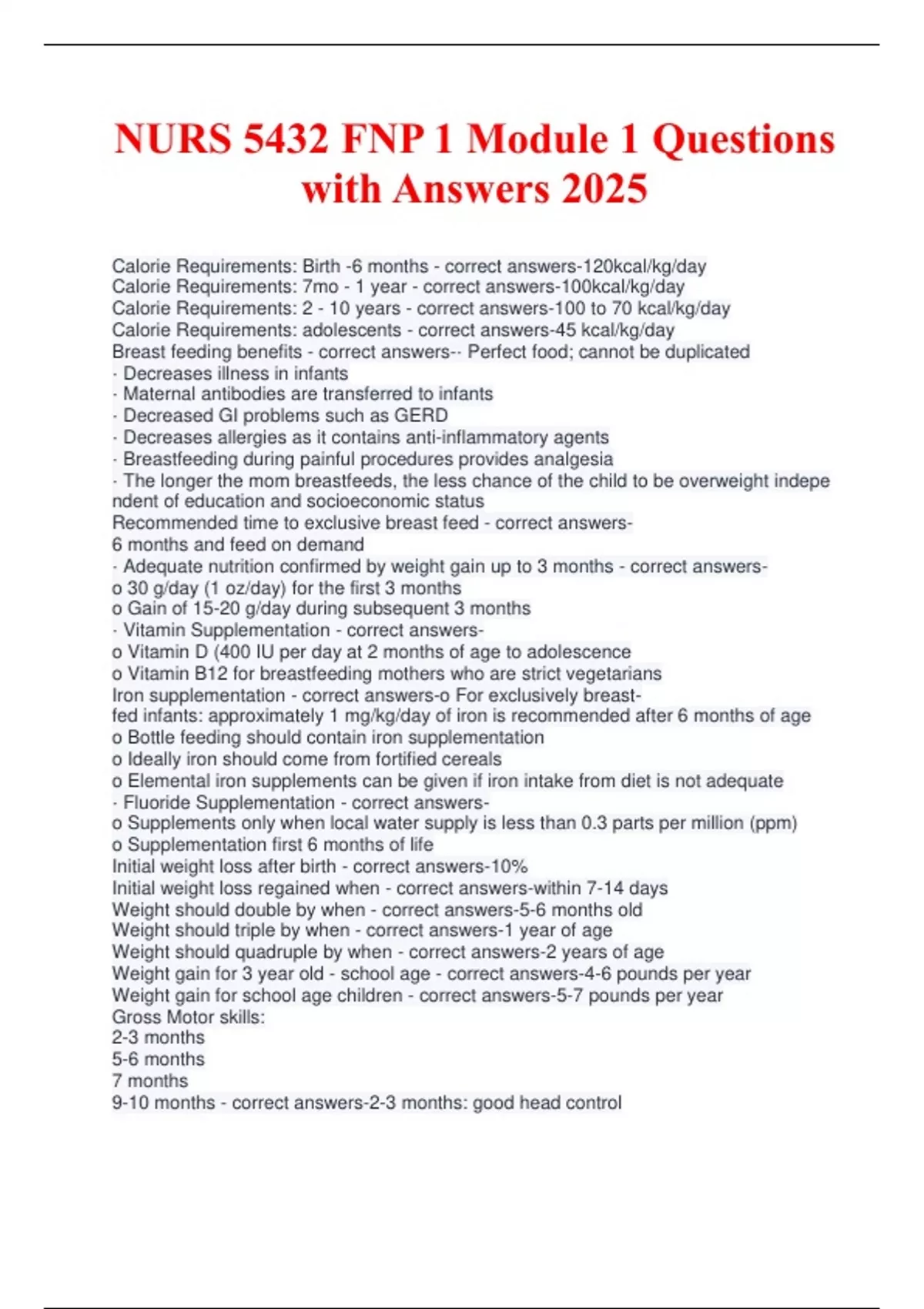 NURS 5432 FNP 1 Module 1 Questions with Answers 2025 - NURS 5432 - Stuvia US