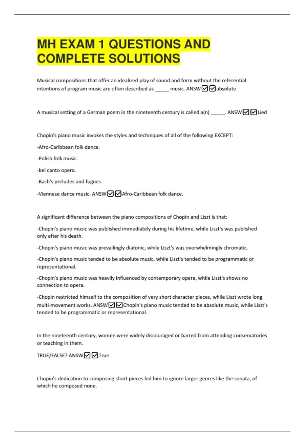 MH EXAM 1 QUESTIONS AND COMPLETE SOLUTIONS - MH - Stuvia US