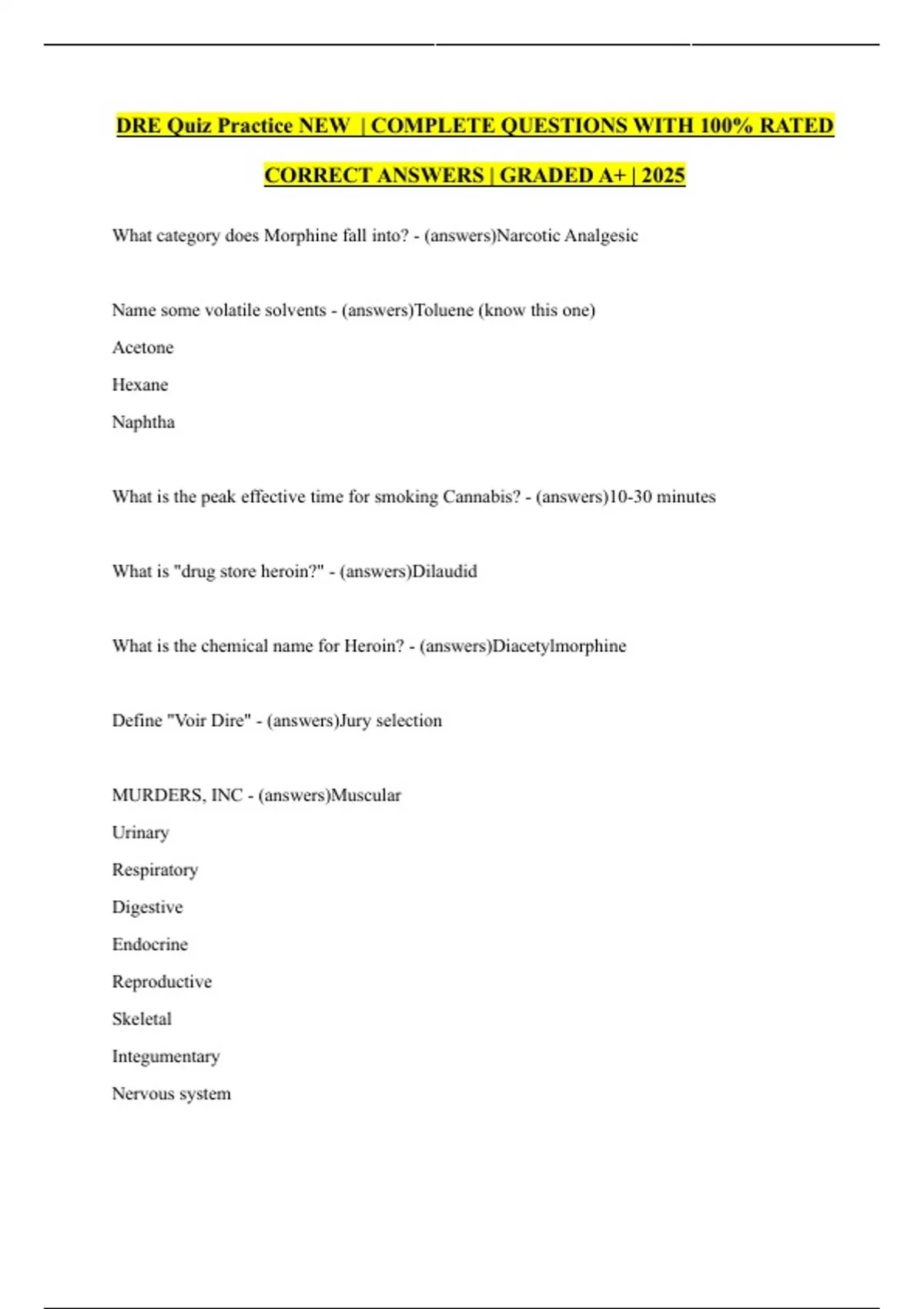 DRE Quiz Practice NEW | COMPLETE QUESTIONS WITH 100% RATED CORRECT ...