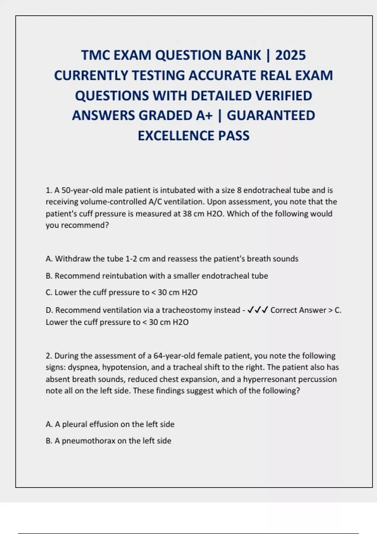 TMC EXAM QUESTION BANK | 2025 CURRENTLY TESTING ACCURATE REAL EXAM ...