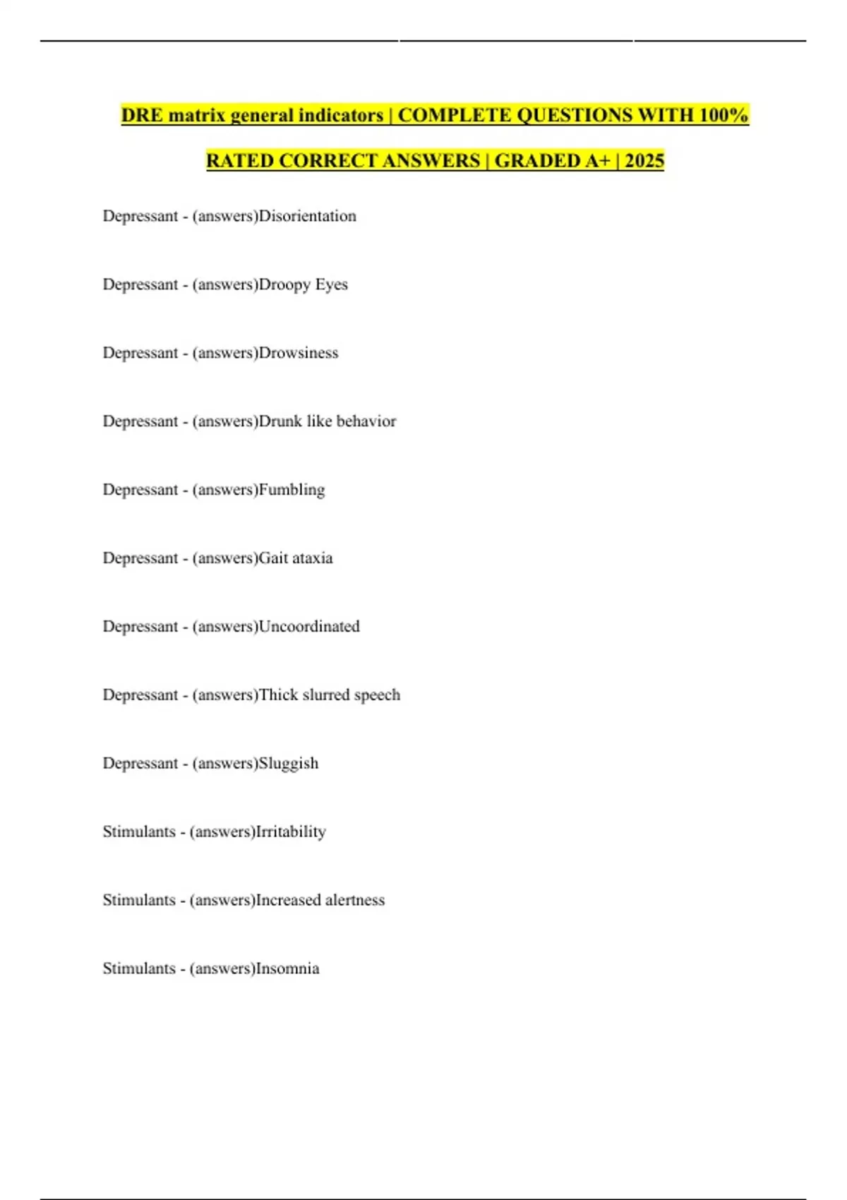 DRE matrix general indicators | COMPLETE QUESTIONS WITH 100% RATED ...