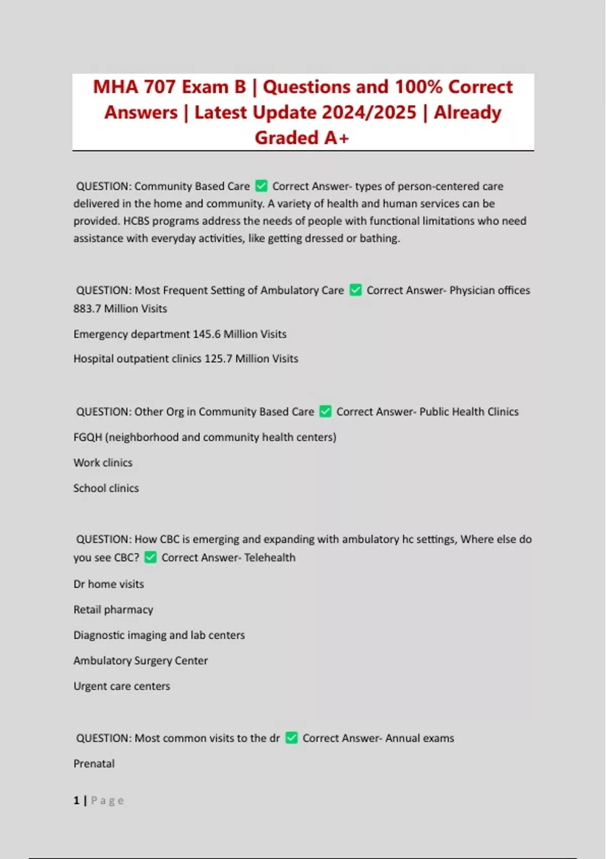 MHA 707 Exam B | Questions and 100% Correct Answers | Latest Update ...