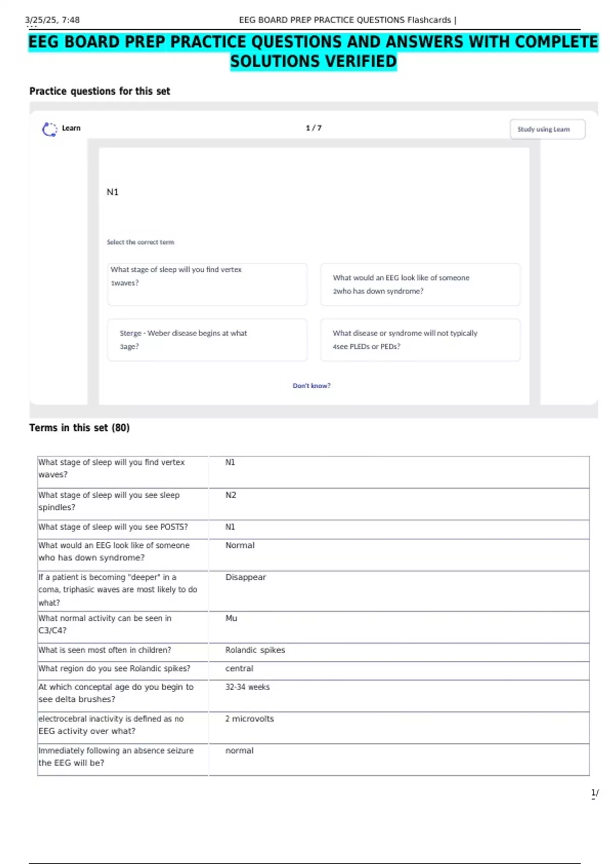 EEG BOARD PREP PRACTICE QUESTIONS AND ANSWERS WITH COMPLETE SOLUTIONS ...