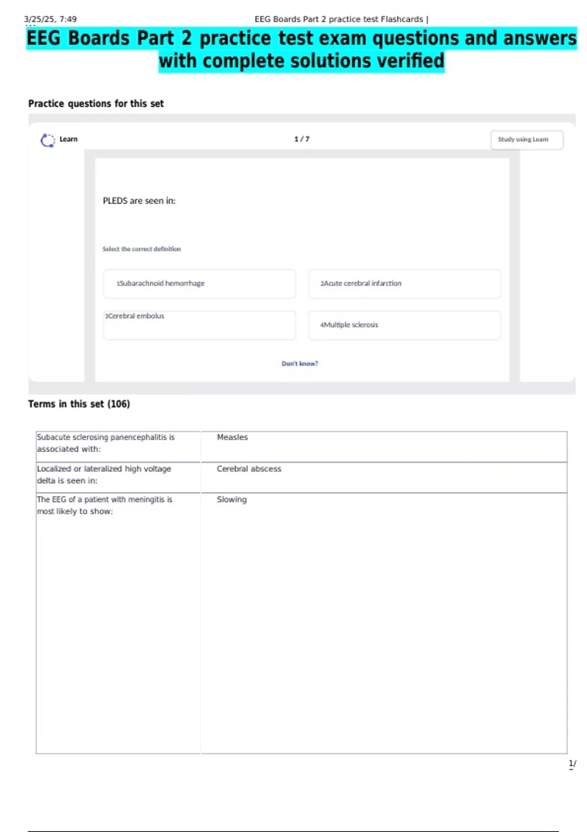 EEG Boards Part 2 practice test exam questions and answers with ...