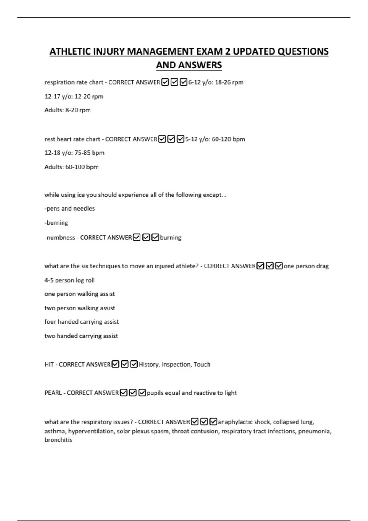 ATHLETIC INJURY MANAGEMENT EXAM 2 UPDATED QUESTIONS AND ANSWERS ...