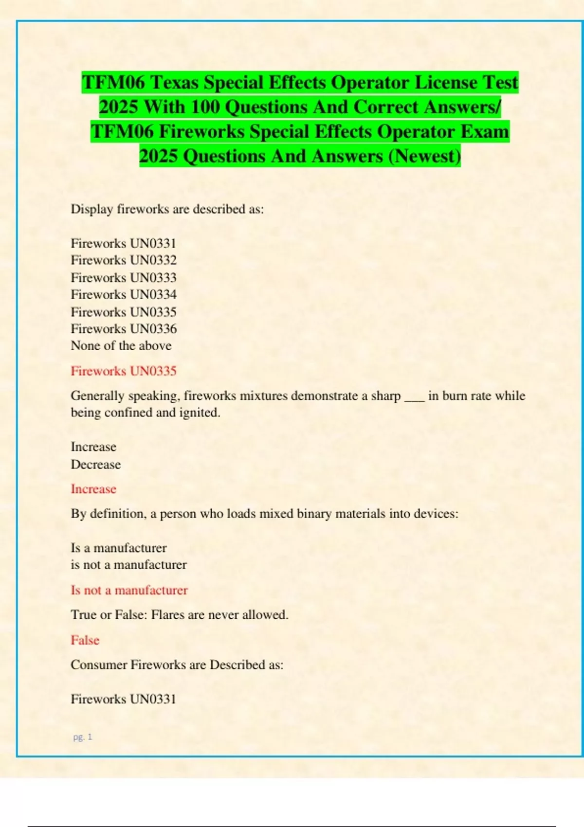 TFM06 Texas Special Effects Operator License Test 2025 With 100 ...