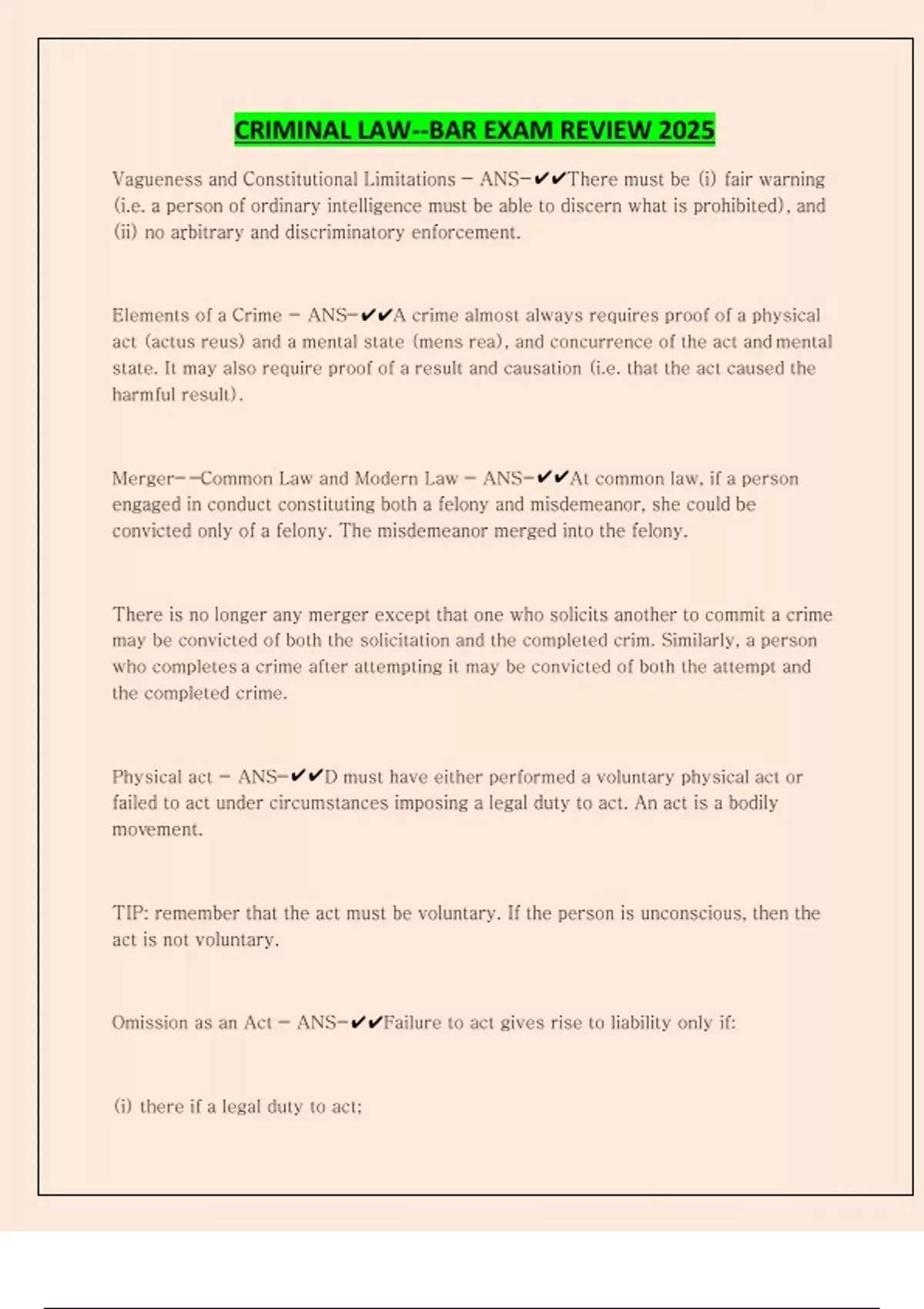 CRIMINAL LAW--BAR EXAM REVIEW 2025 - CRIMINAL LAW--BAR - Stuvia US