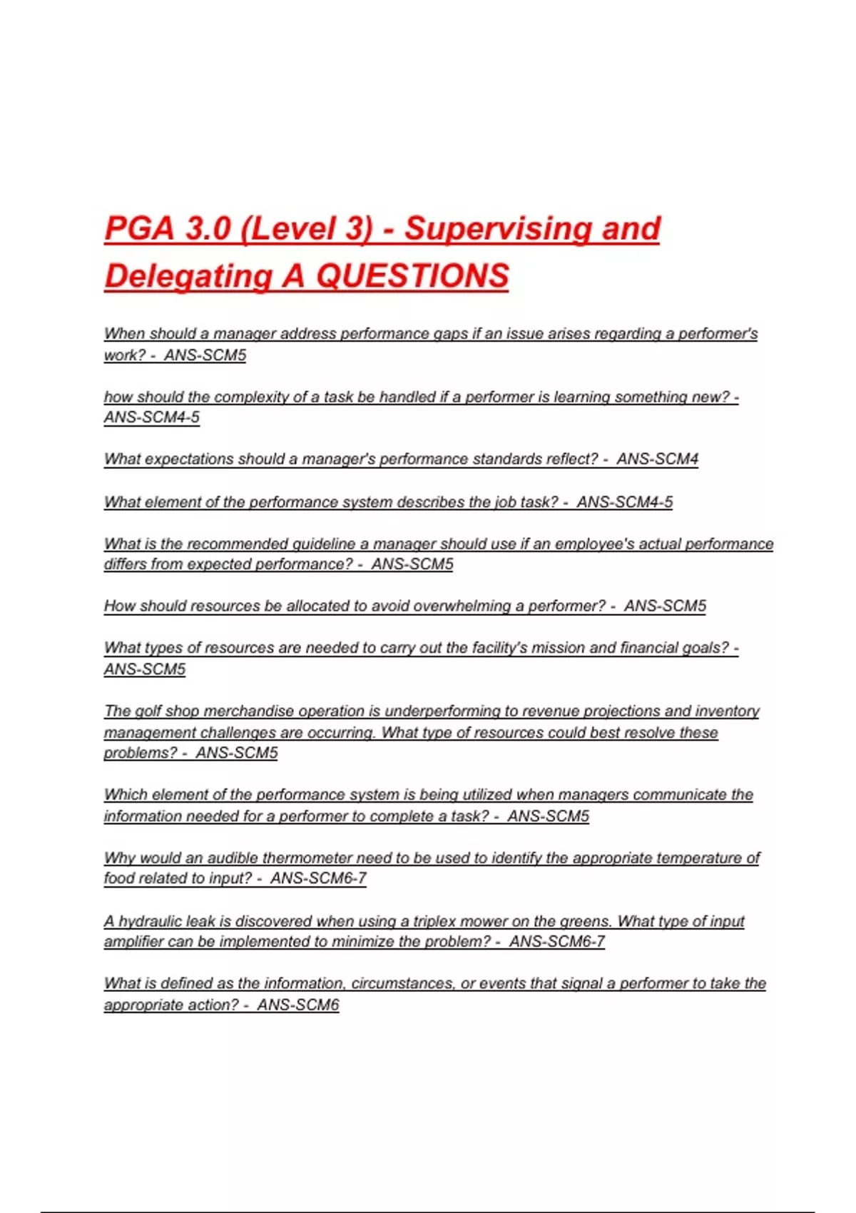 PGA 3.0 (Level 3) - Supervising and Delegating A Questions with correct Answers 2025/2026( A+ ...