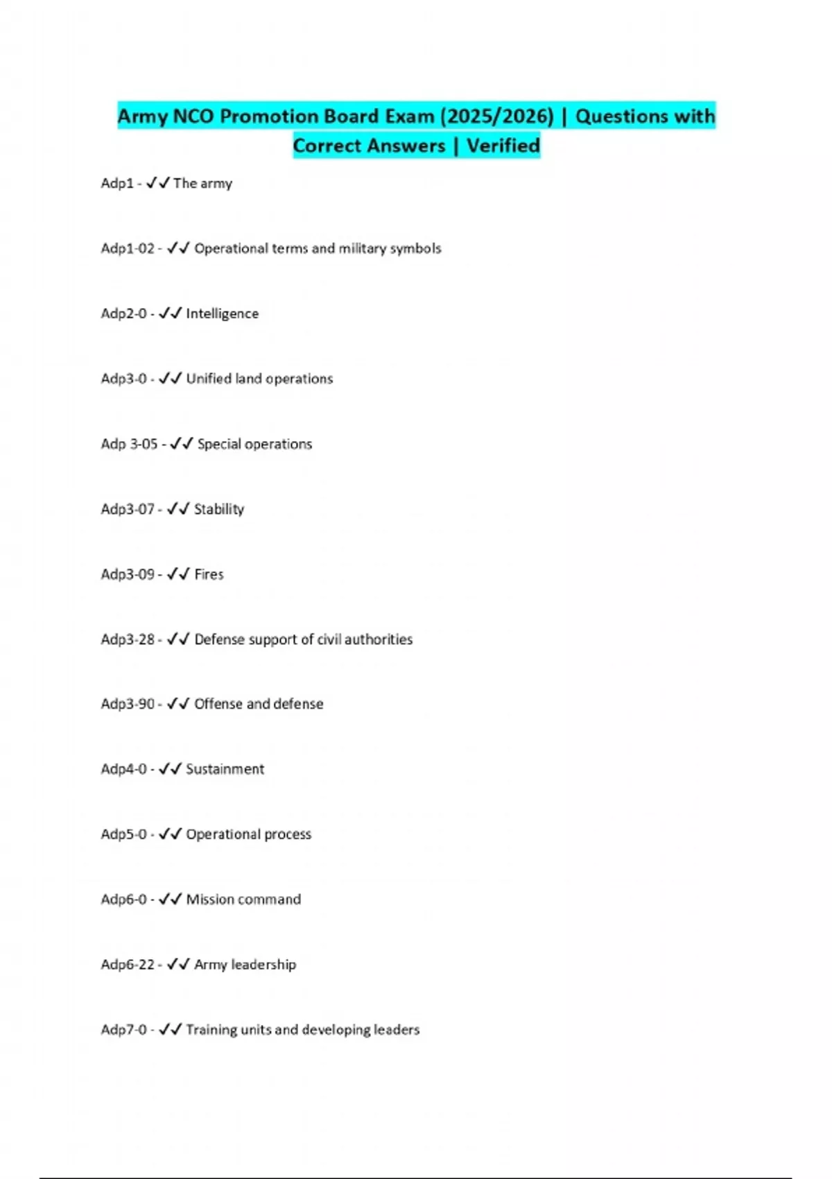 Army NCO Promotion Board Exam (2025/2026) | Questions with Correct ...