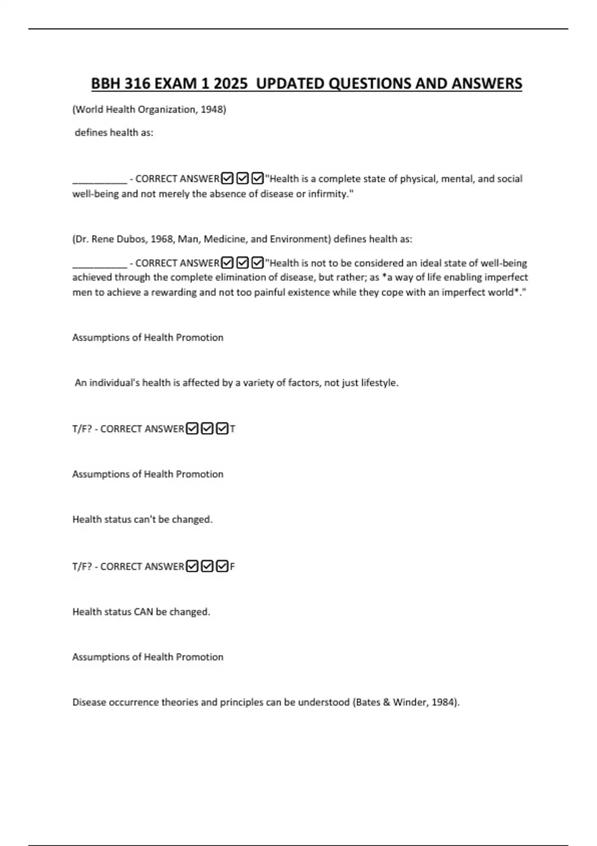 BBH 316 EXAM 1 2025 UPDATED QUESTIONS AND ANSWERS - BBH 316 - Stuvia US