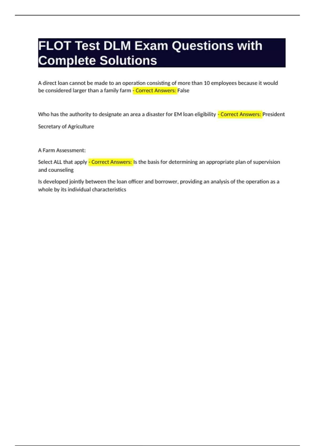 FLOT Test DLM Exam Questions with Complete Solutions - DLM ( - Stuvia US