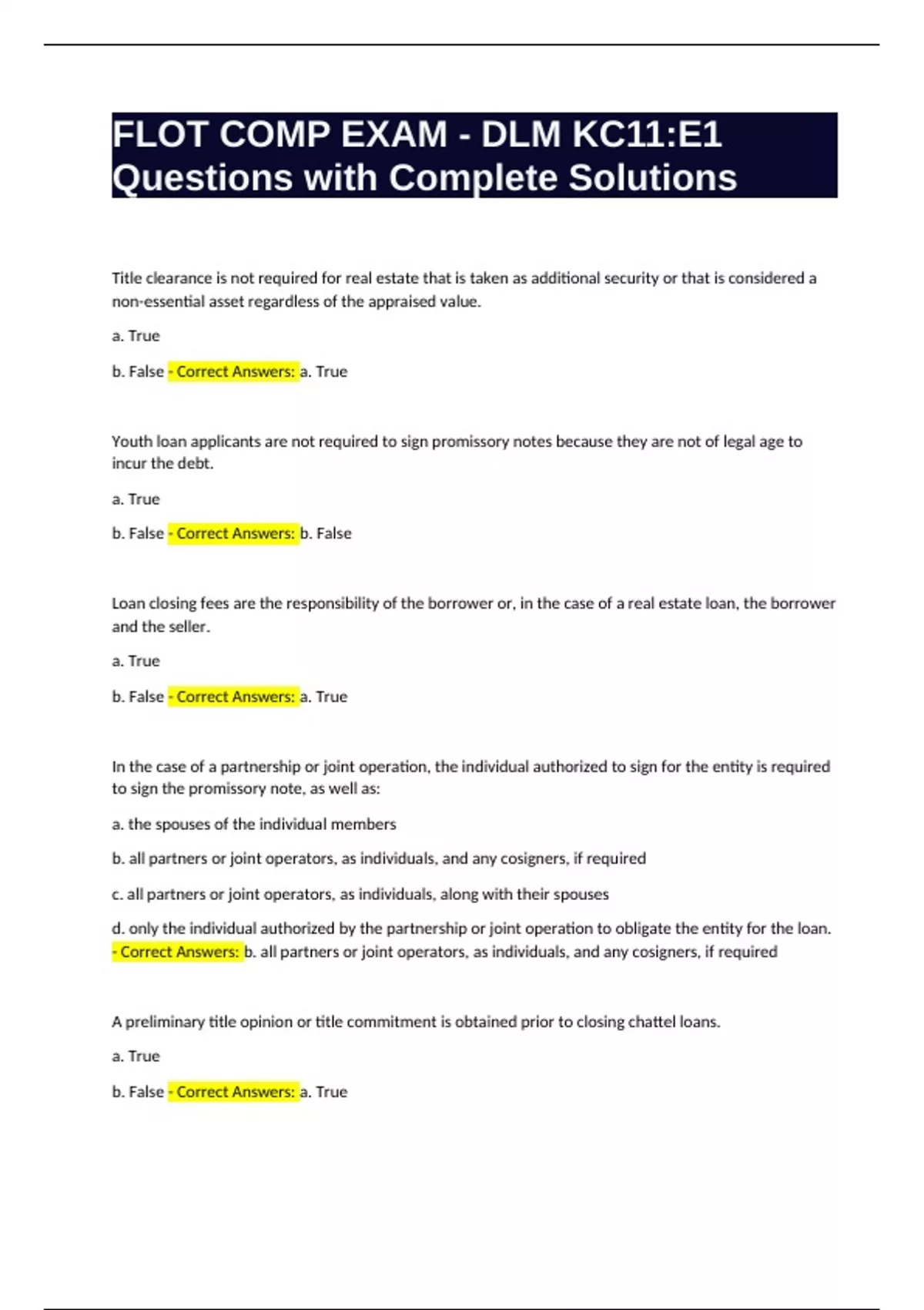 FLOT COMP EXAM - DLM KC11 E1 Questions with Complete Solutions - DLM ...