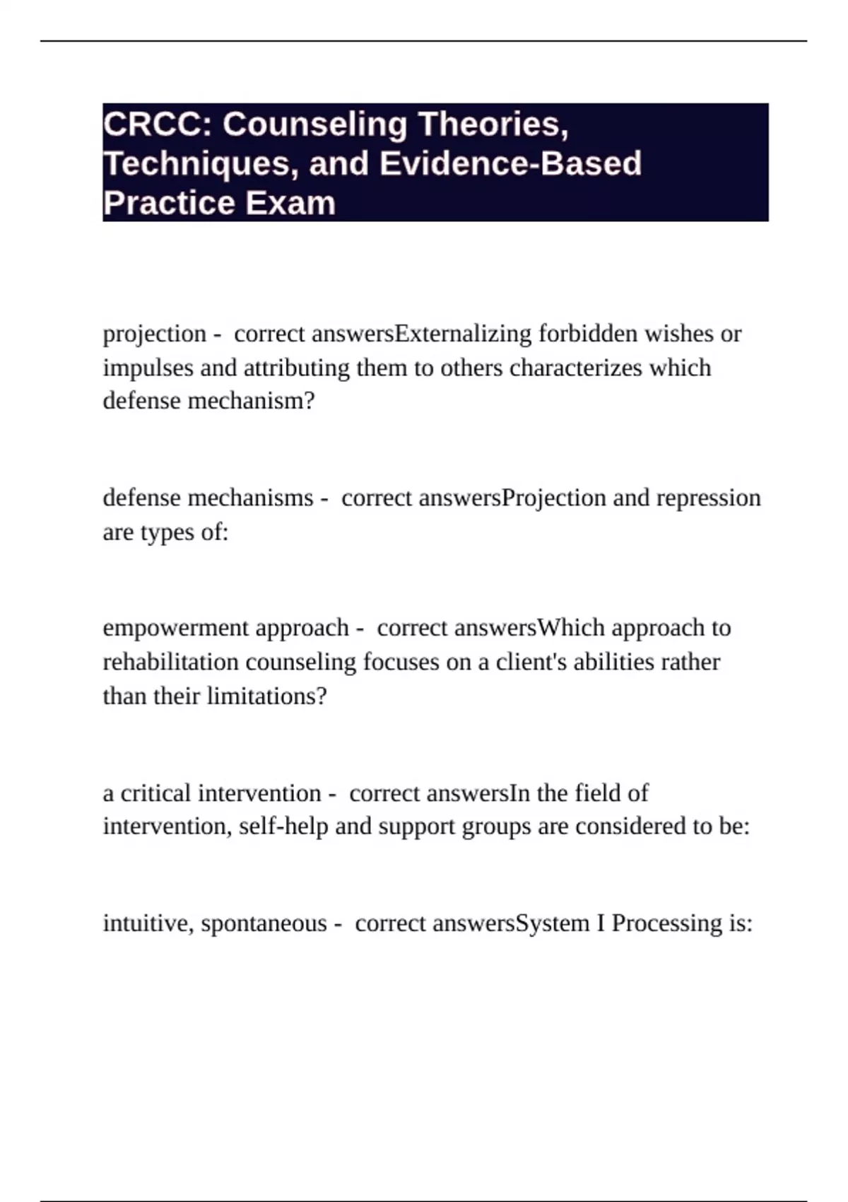 CRCC: Counseling Theories, Techniques, and Evidence-Based Practice Exam ...