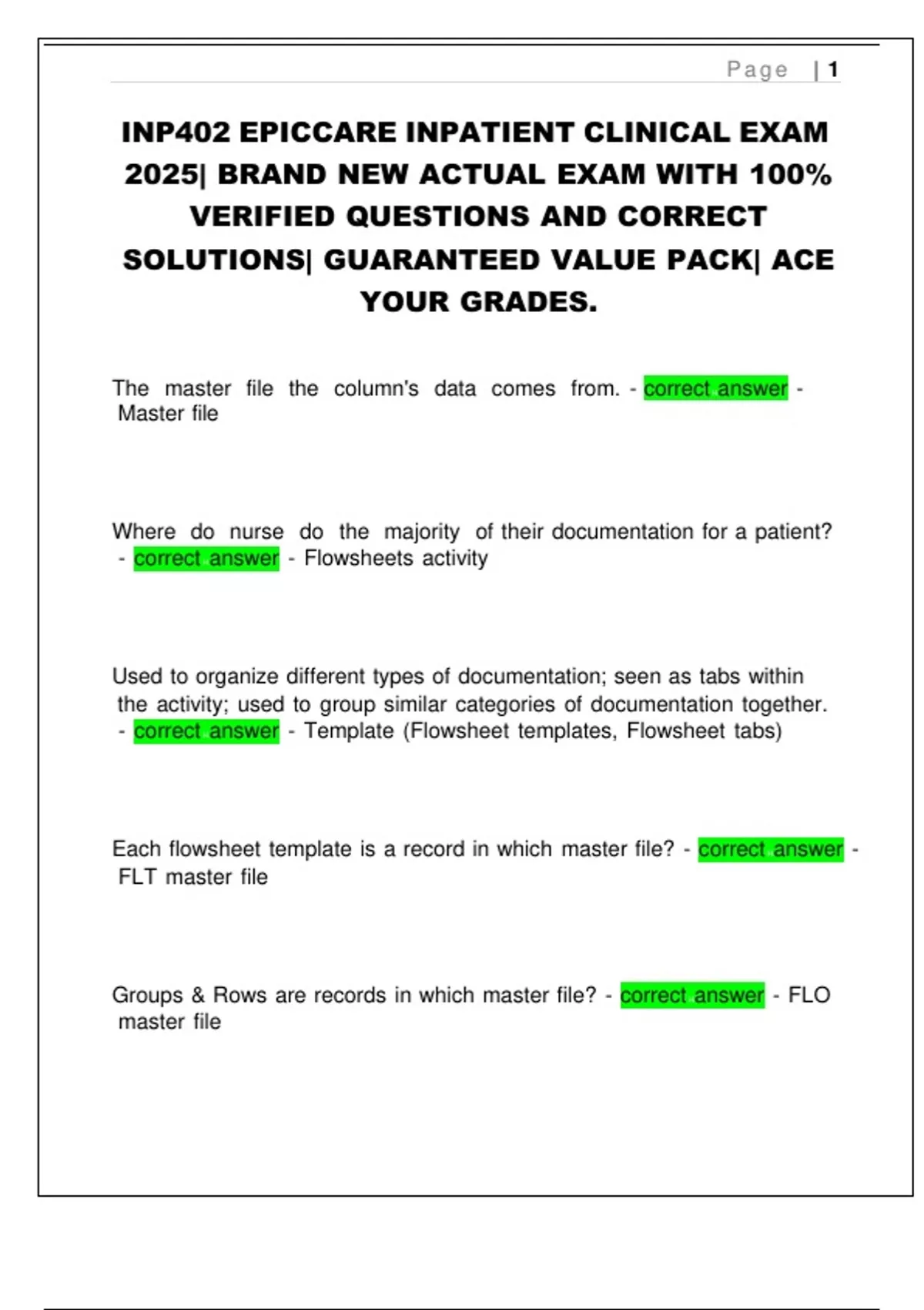 INP402 EpicCare Inpatient Clinical Exam Questions and Answers (Latest ...