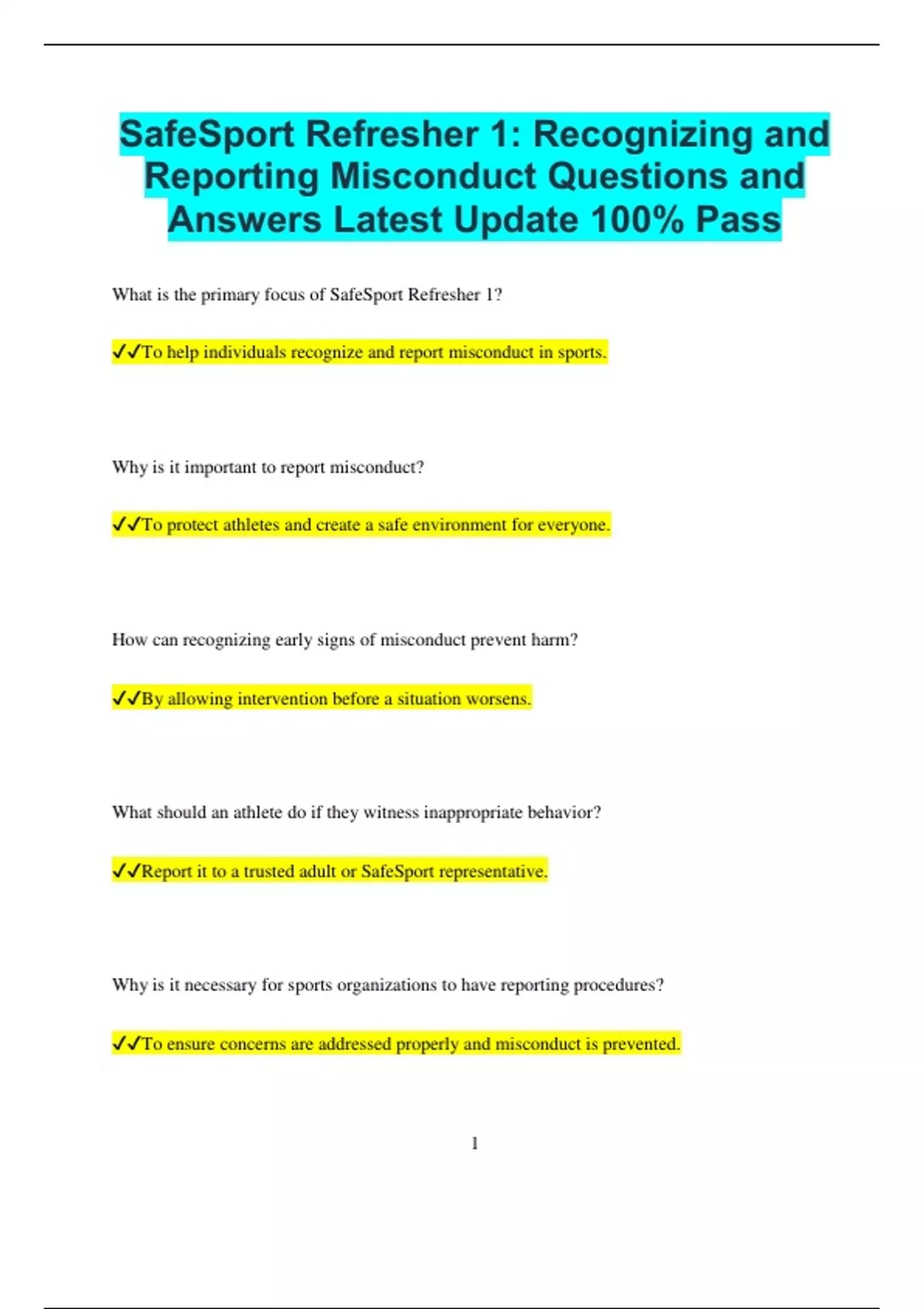 SafeSport Refresher 1: Recognizing and Reporting Misconduct Questions ...
