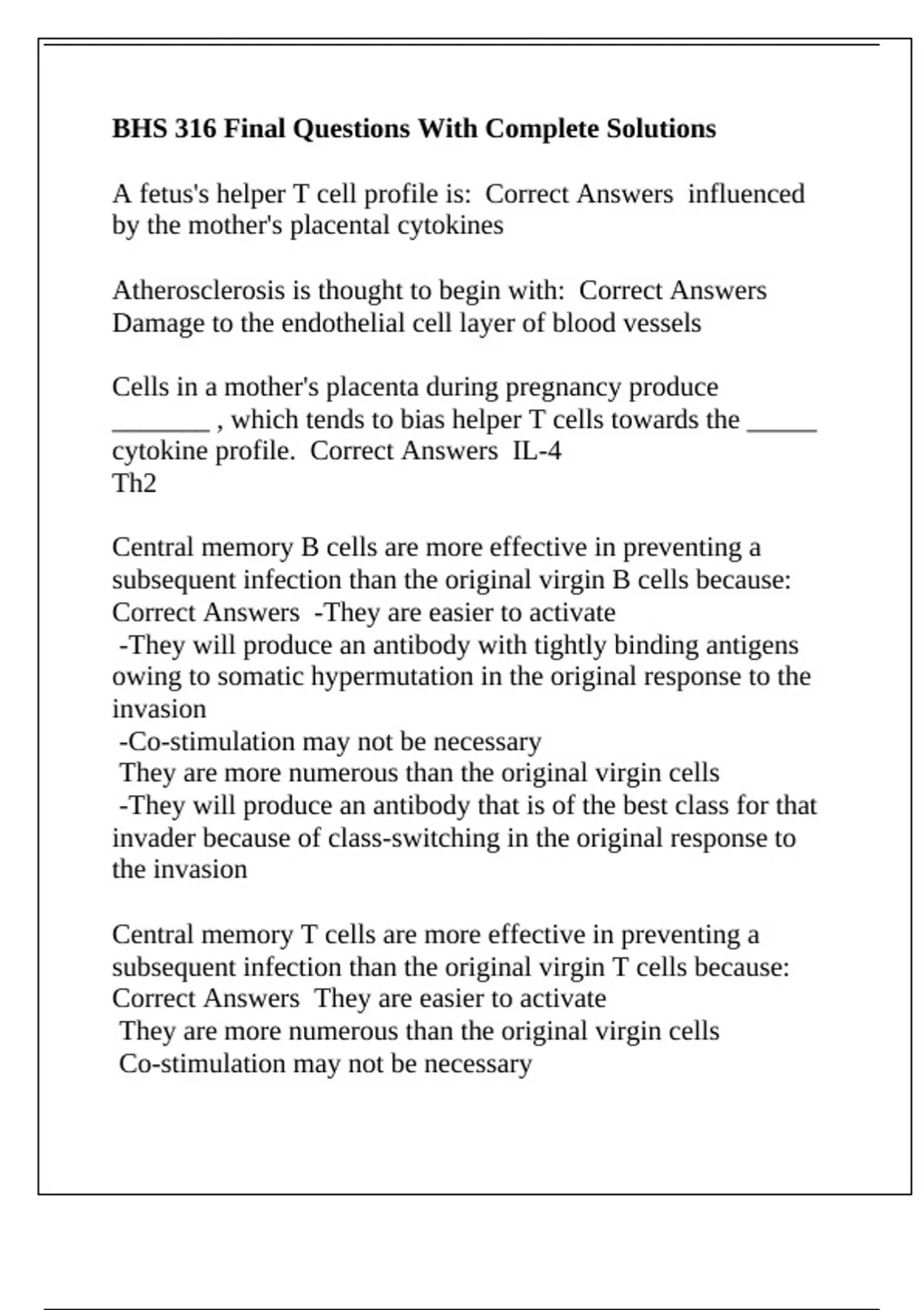 BHS 316 Final Questions With Complete Solutions - BHS 316 - Stuvia US