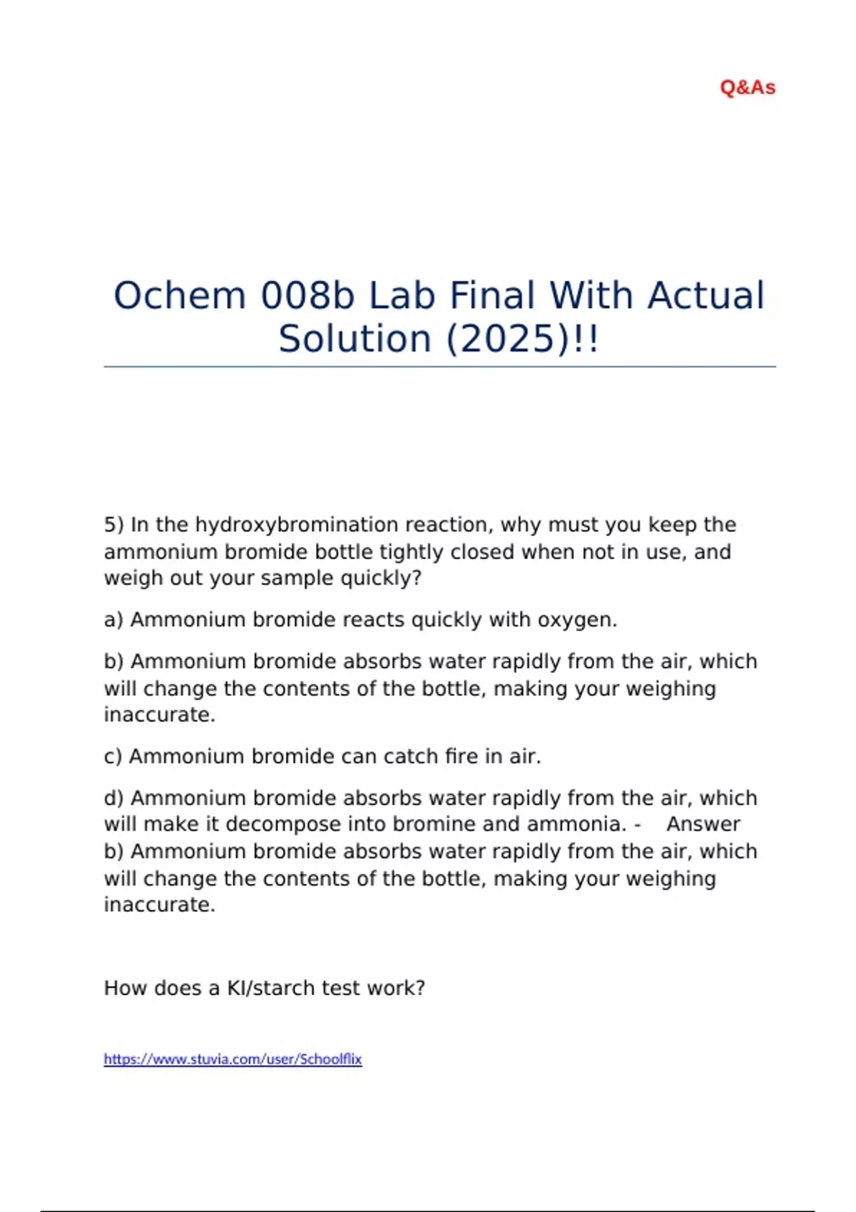 Ochem 008b Lab Final With Actual Solution (2025)!! - Chem 008B - Stuvia US