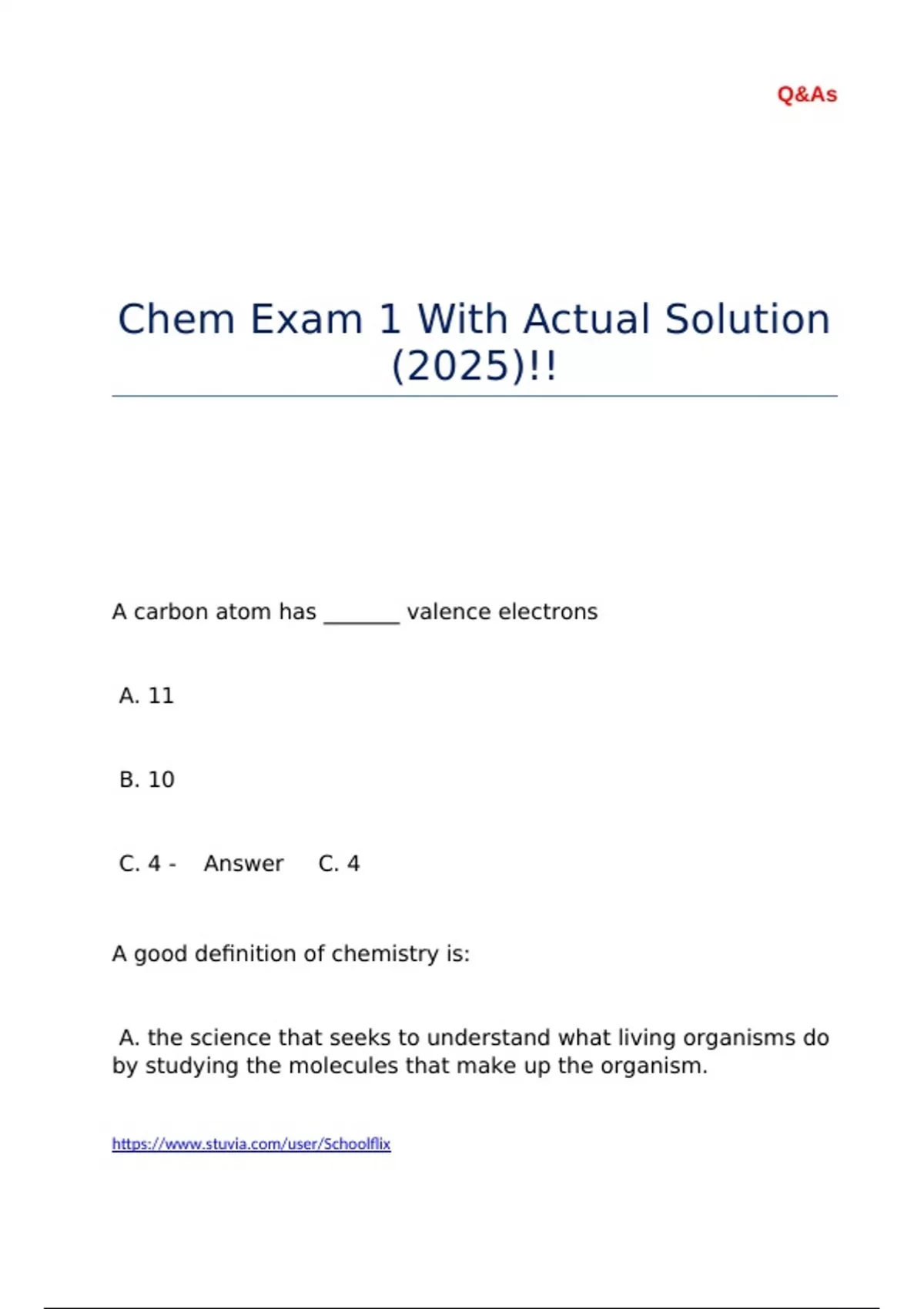 Chem Exam 1 With Actual Solution (2025)!! - Chem 008B - Stuvia US