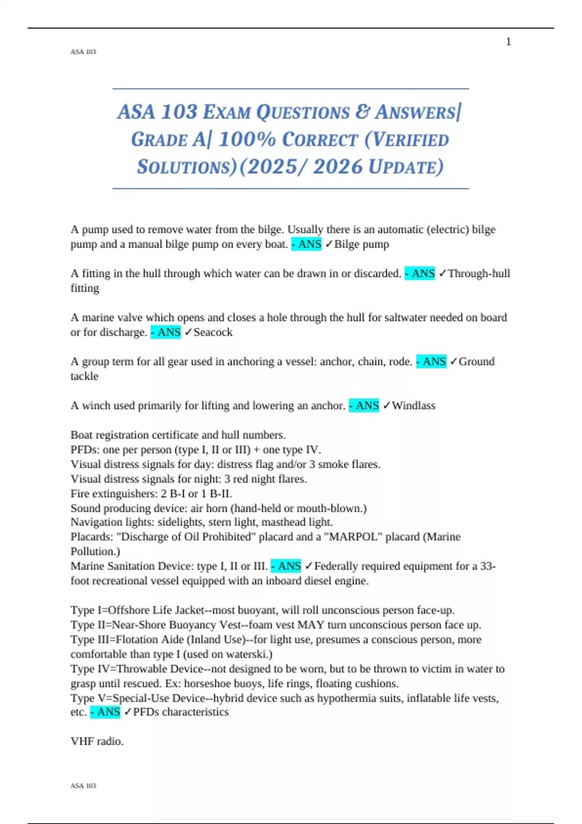 ASA 103 EXAM QUESTIONS & ANSWERS| GRADE A| 100% CORRECT (VERIFIED ...