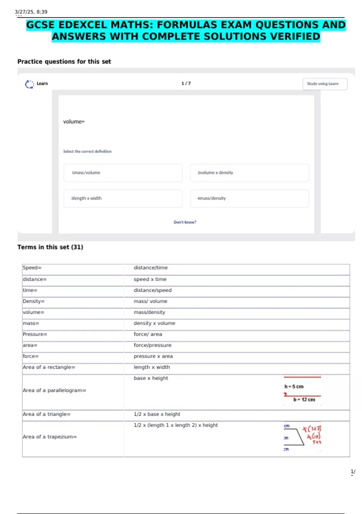 GCSE EDEXCEL MATHS HIGHER EXAM QUESTIONS AND ANSWERS WITH COMPLETE ...