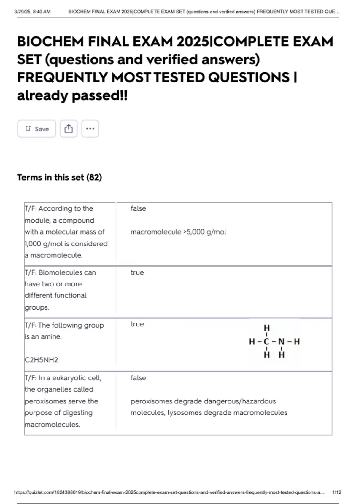 BIOCHEM FINAL EXAM 2025|COMPLETE EXAM SET (questions and verified ...