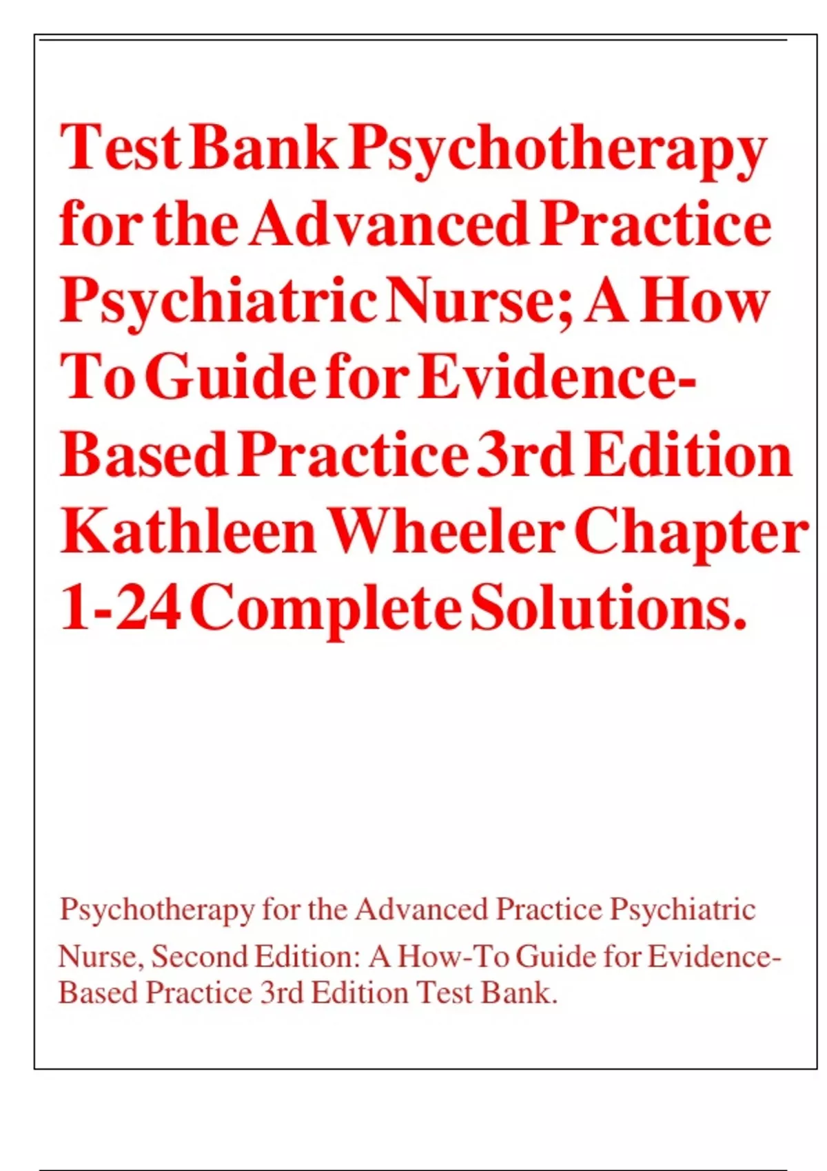 Test Bank for Psychotherapy for the Advanced Practice Psychiatric Nurse ...