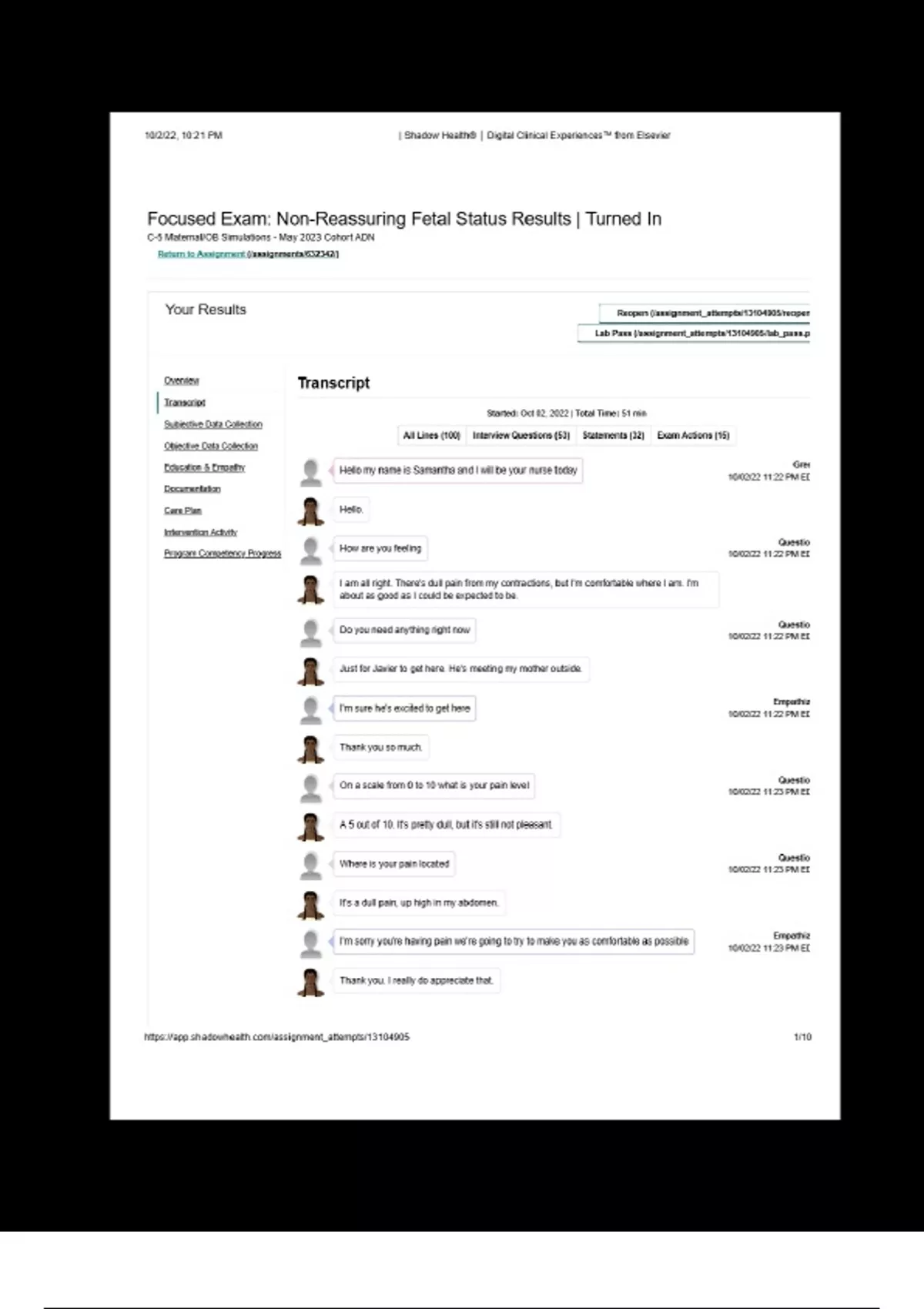 Focused Exam: Non-Reassuring Fetal Status- Transcript exam with answers ...