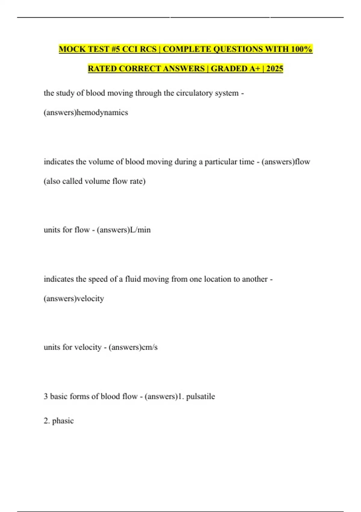 MOCK TEST #5 CCI RCS | COMPLETE QUESTIONS WITH 100% RATED CORRECT ...