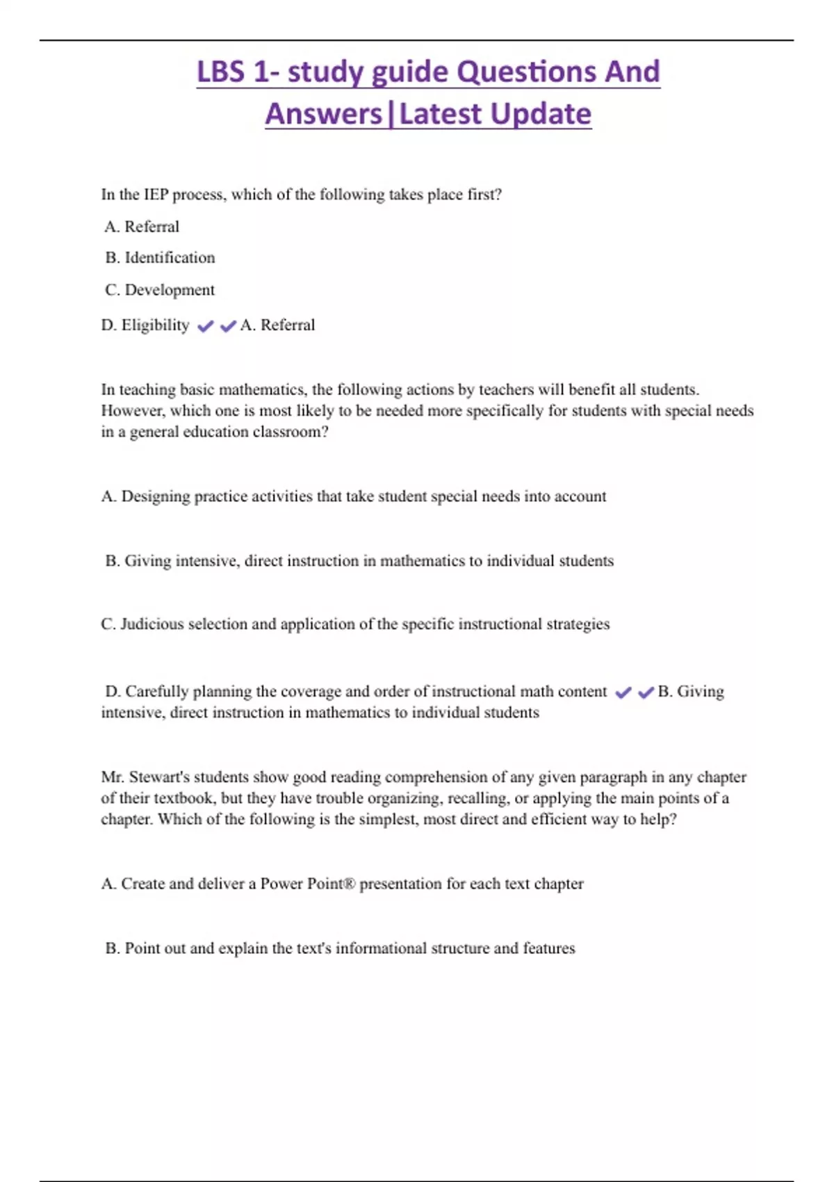 LBS 1- study guide Questions And Answers|Latest Update - LBS 1 ...