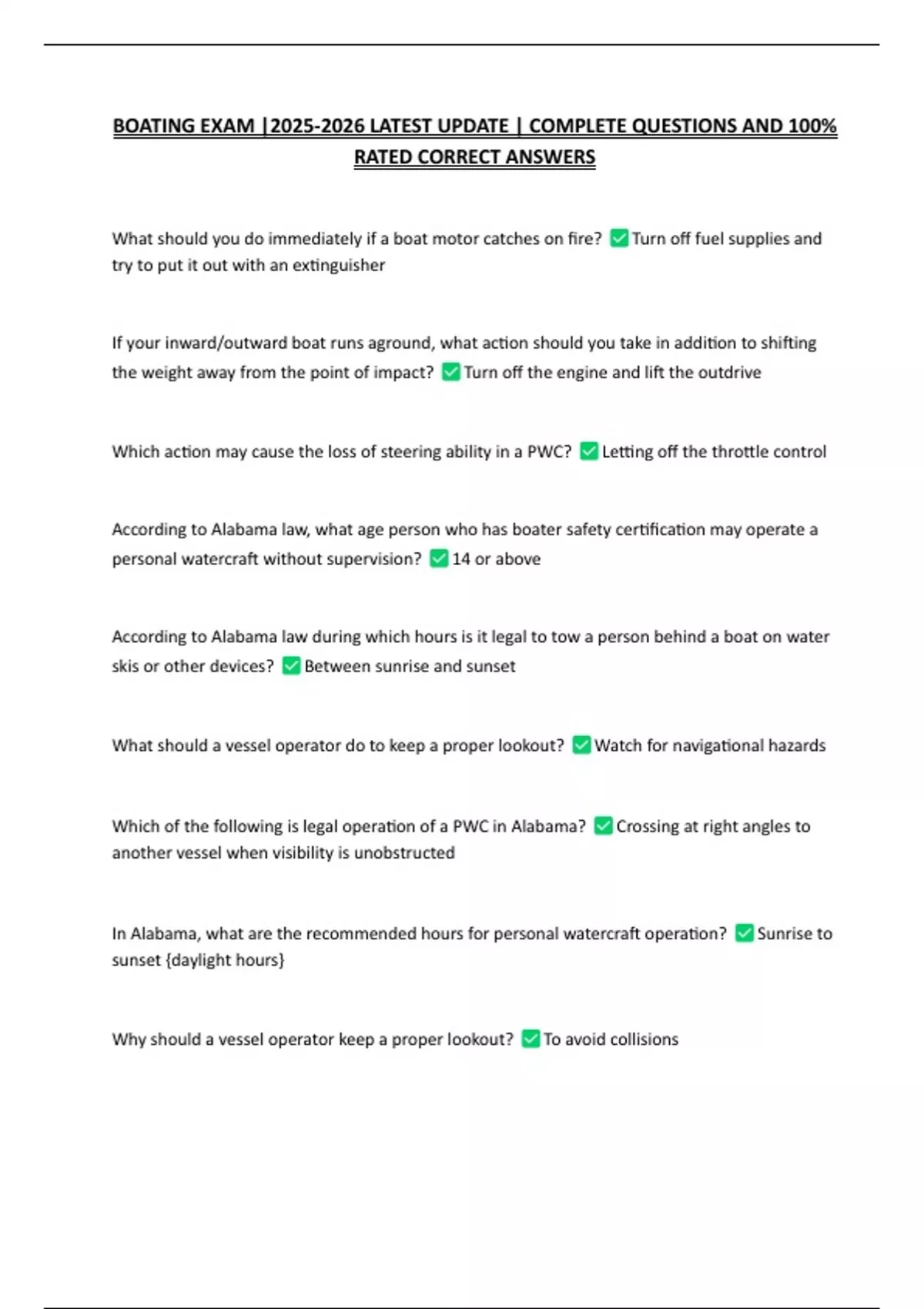 BOATING EXAM | LATEST UPDATE | COMPLETE QUESTIONS AND 100% RATED ...