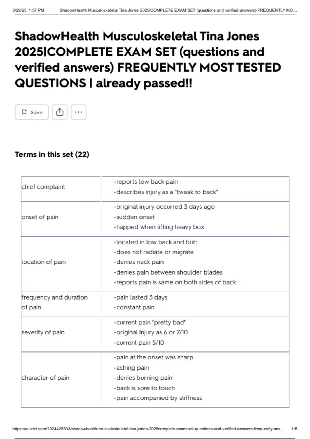ShadowHealth Musculoskeletal Tina Jones 2025|COMPLETE EXAM SET ...