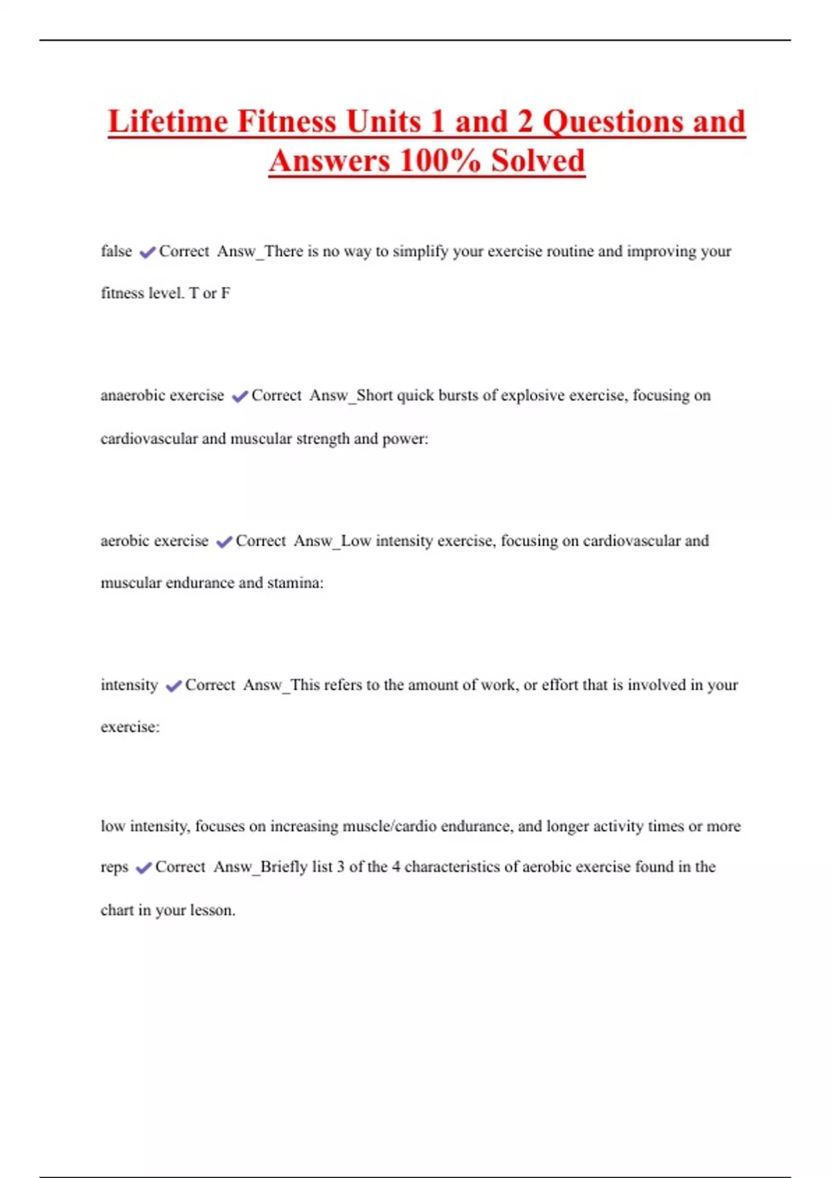 Lifetime Fitness Units 1 and 2 Questions and Answers 100% Solved ...