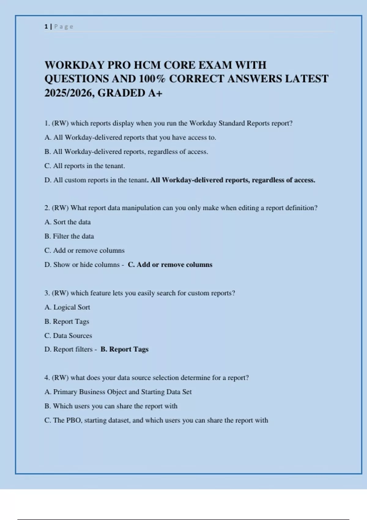 WORKDAY PRO HCM CORE EXAM WITH QUESTIONS AND 100% CORRECT ANSWERS ...