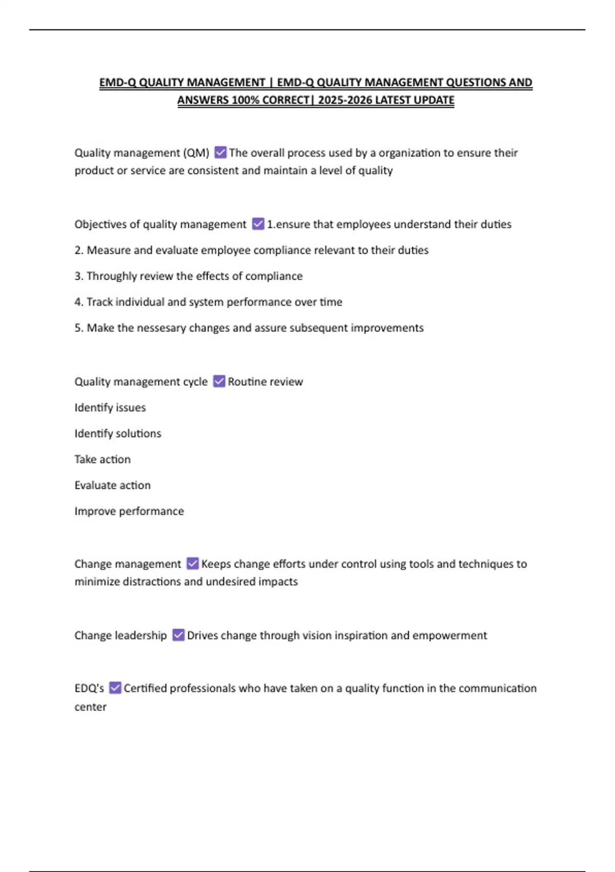 EMD-Q QUALITY MANAGEMENT | EMD-Q QUALITY MANAGEMENT QUESTIONS AND ...