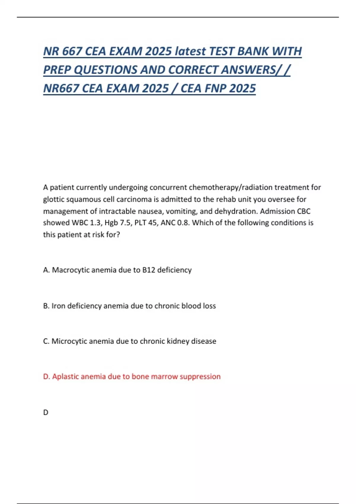 NR 667 CEA EXAM 2025 latest TEST BANK WITH PREP QUESTIONS AND CORRECT ...