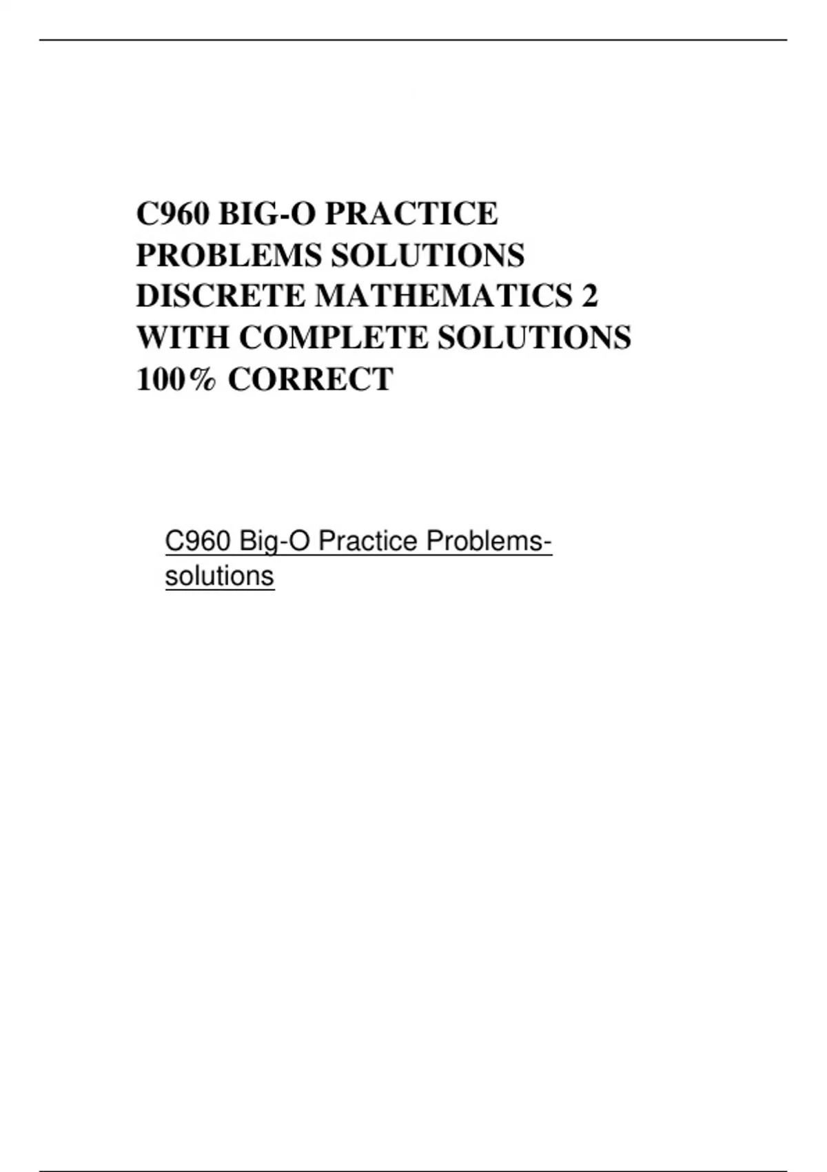 C960 BIG-O PRACTICE PROBLEMS SOLUTIONS DISCRETE MATHEMATICS 2 WITH ...