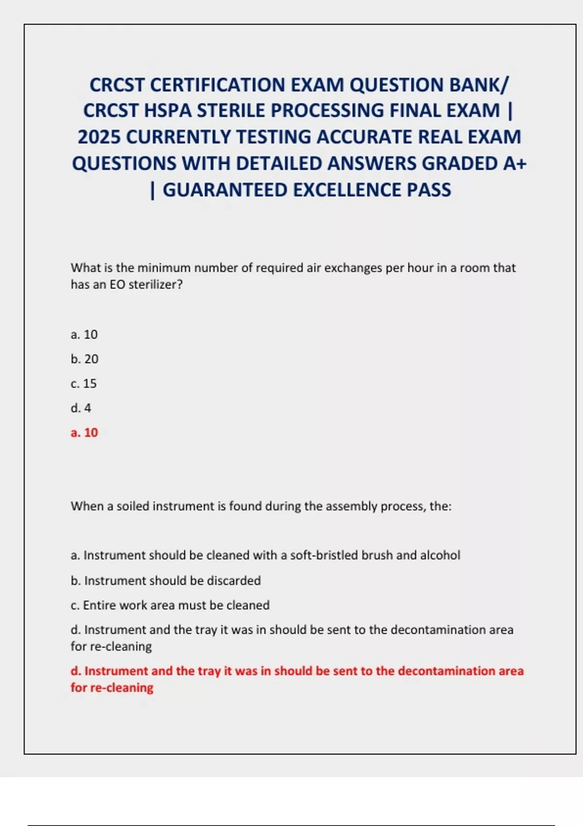 CRCST CERTIFICATION EXAM QUESTION BANK/ CRCST HSPA STERILE PROCESSING ...