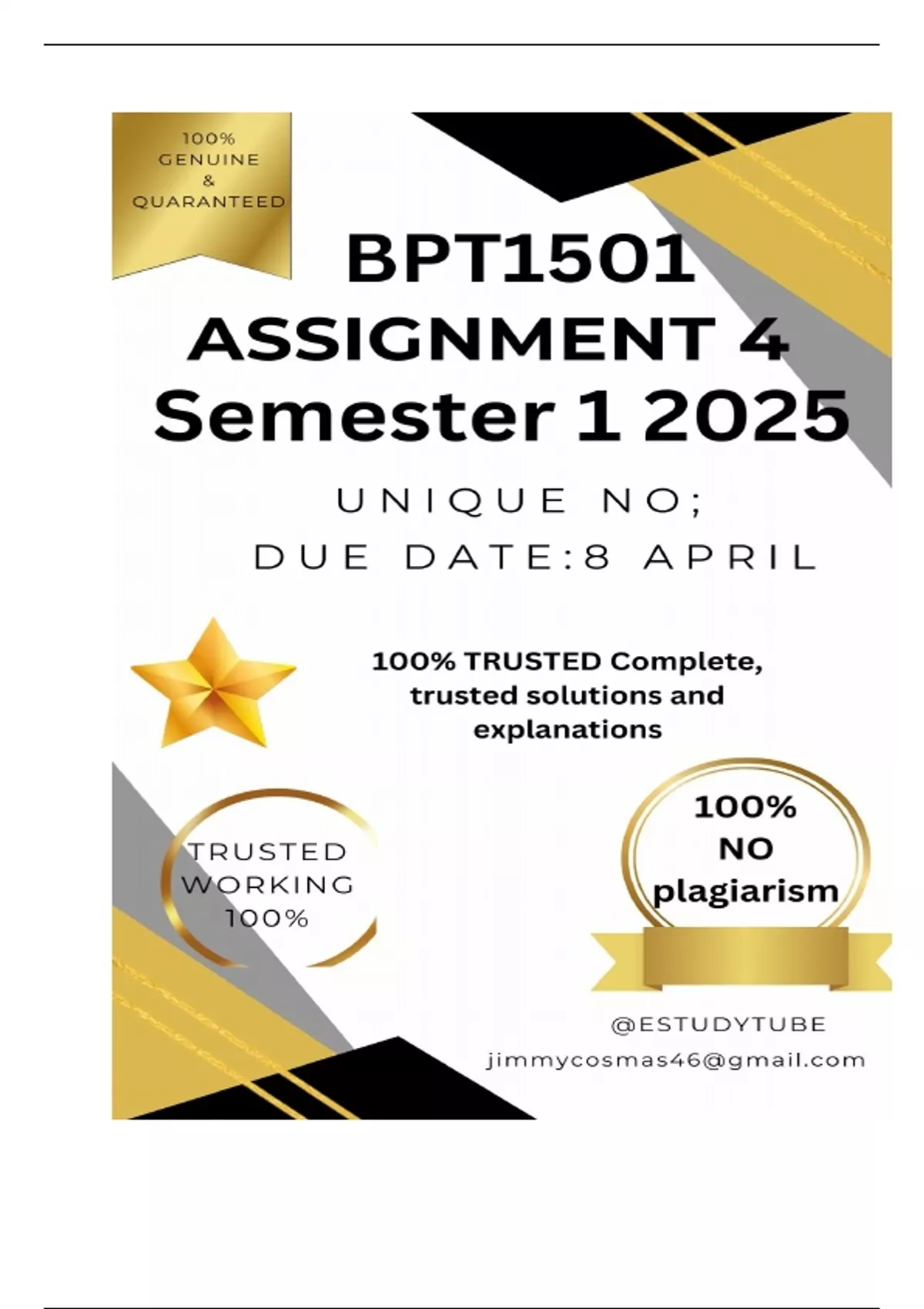 BPT1501 Assignment 4 (COMPLETE ANSWERS) Semester 1 2025 - DUE 8 April ...