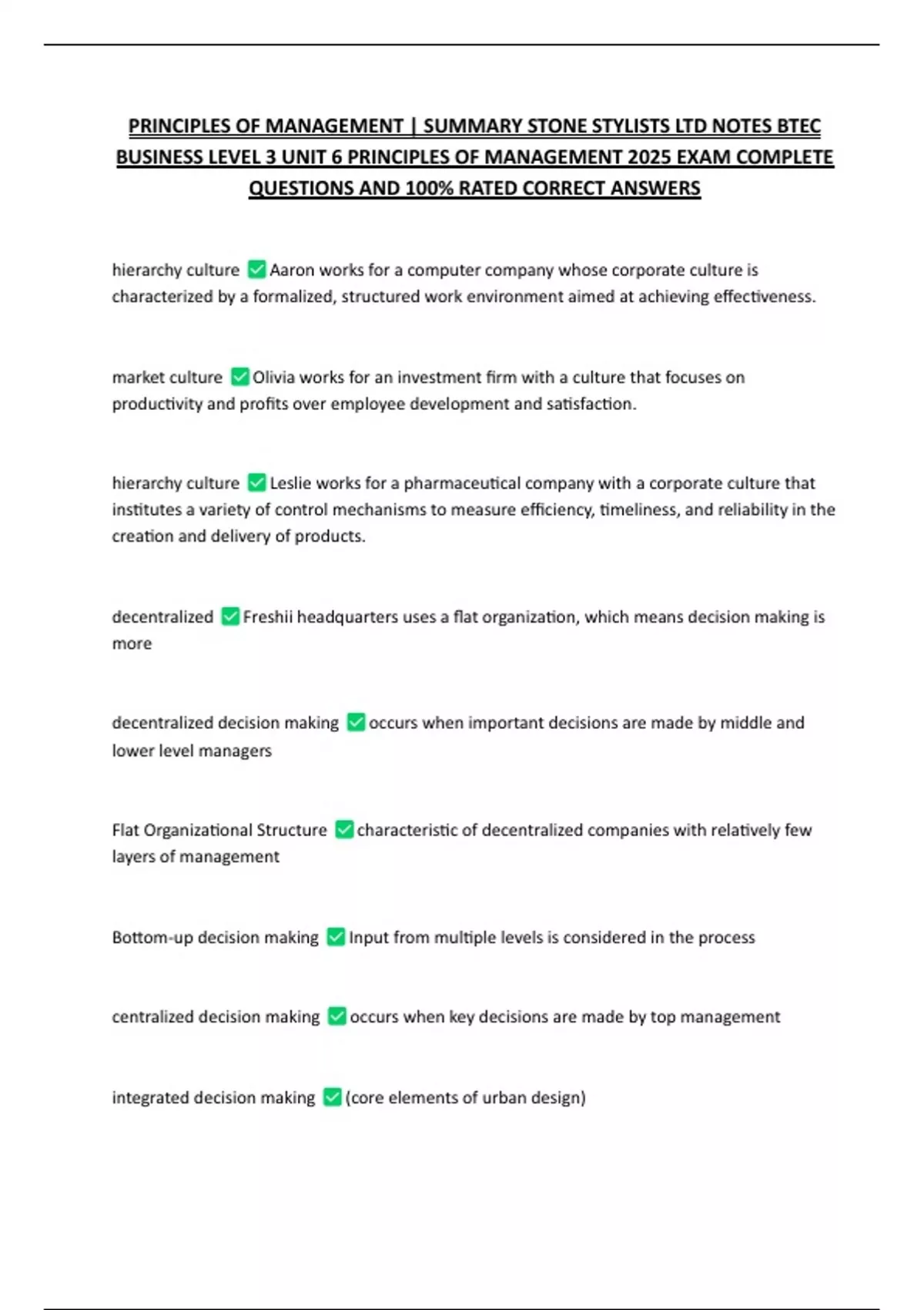 PRINCIPLES OF MANAGEMENT | SUMMARY STONE STYLISTS LTD NOTES BTEC ...