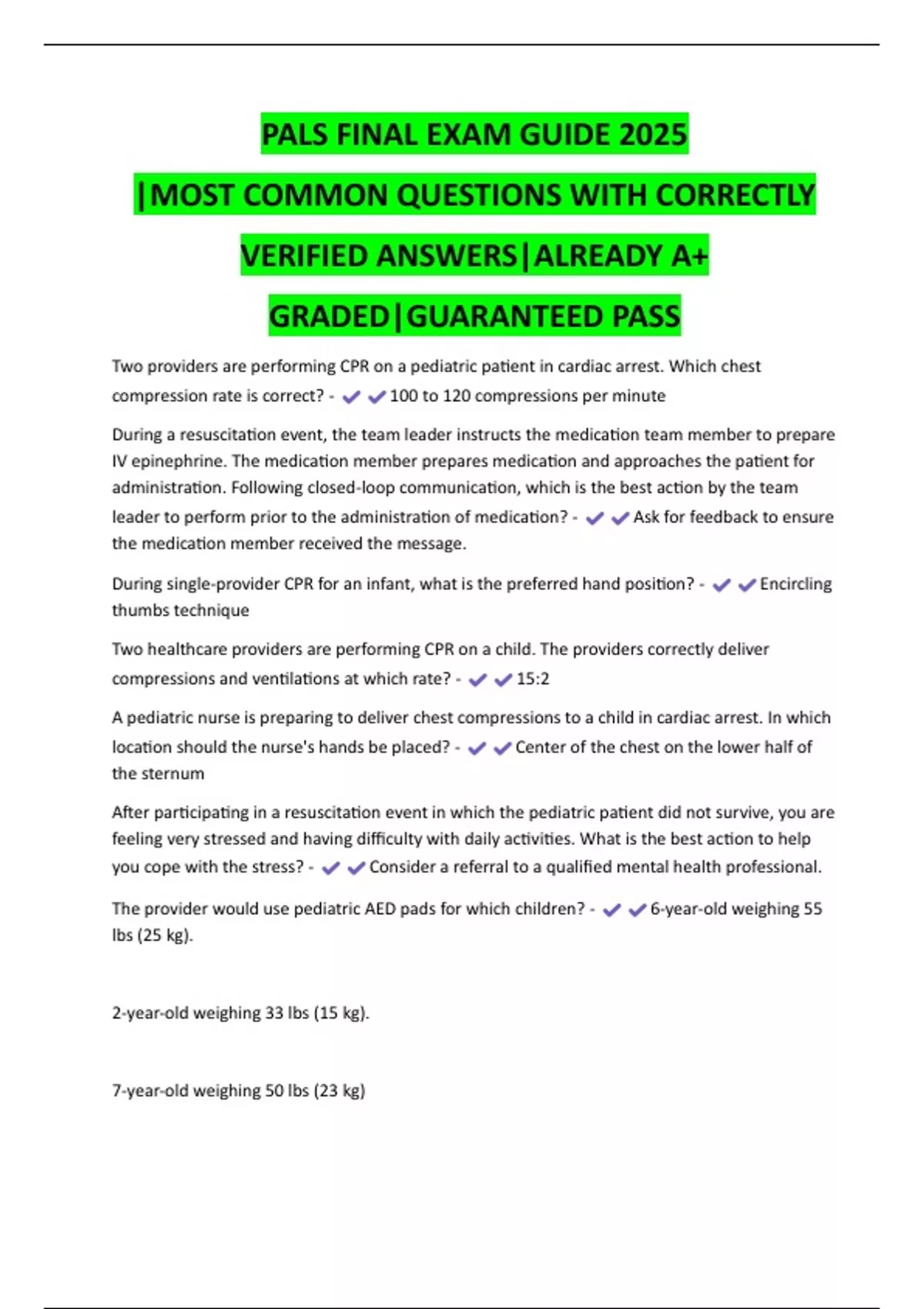 PALS FINAL EXAM GUIDE 2025 |MOST COMMON QUESTIONS WITH CORRECTLY ...