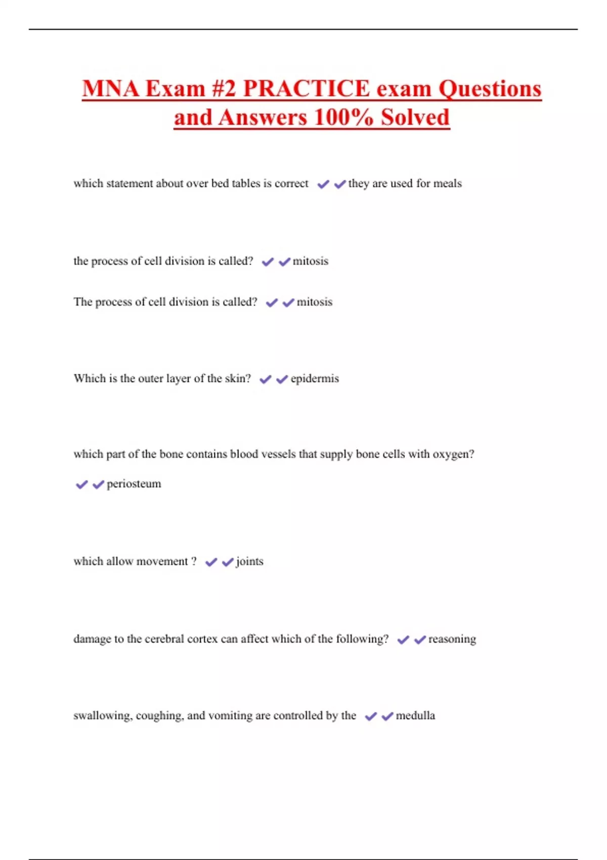 MNA Exam #2 PRACTICE exam Questions and Answers 100% Solved - MNA ...