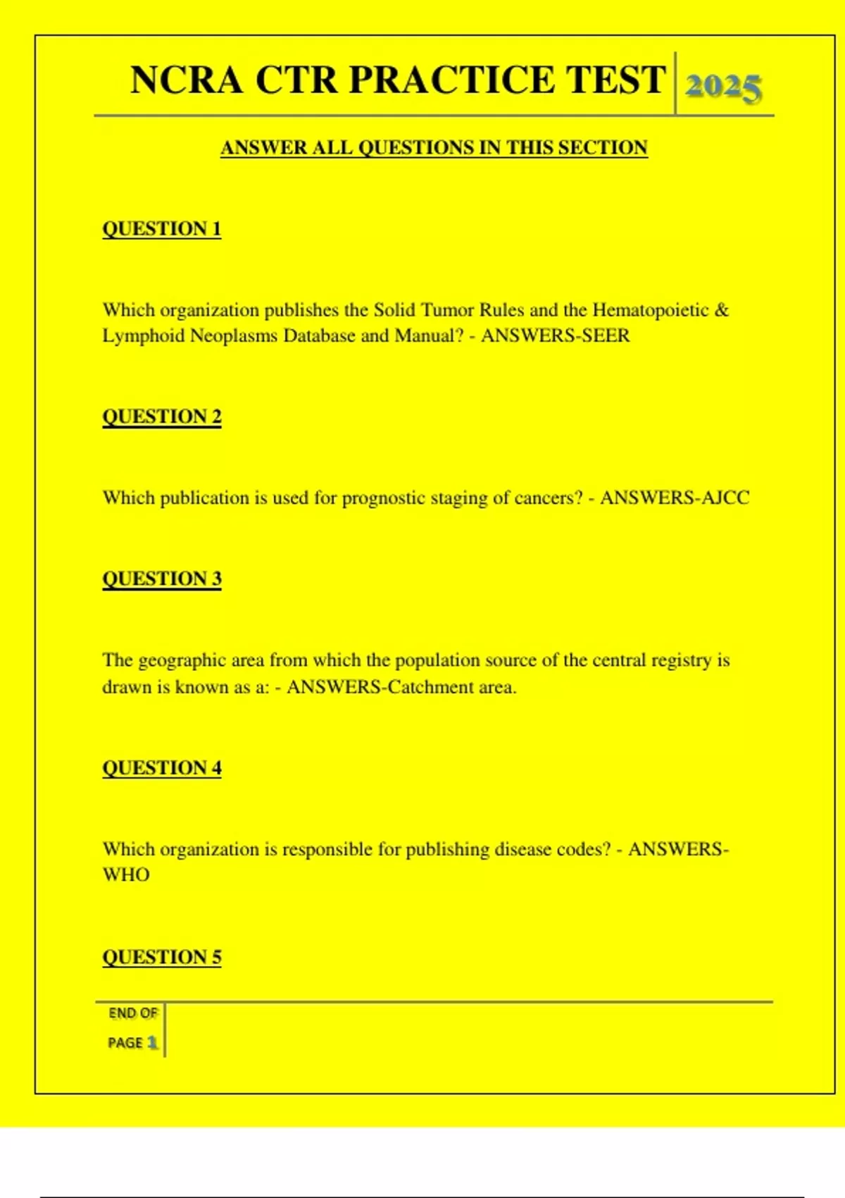 NCRA CTR PRACTICE TEST QUESTIONS AND ANSWERS 2025 - NCRA CTR - Stuvia US