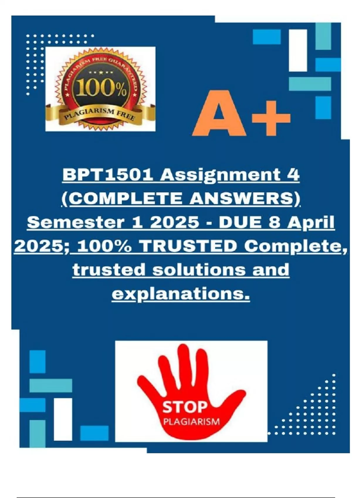 BPT1501 Assignment 4 (COMPLETE ANSWERS) Semester 1 2025 - DUE 8 April 2025 - BPT1501 - Stuvia SA