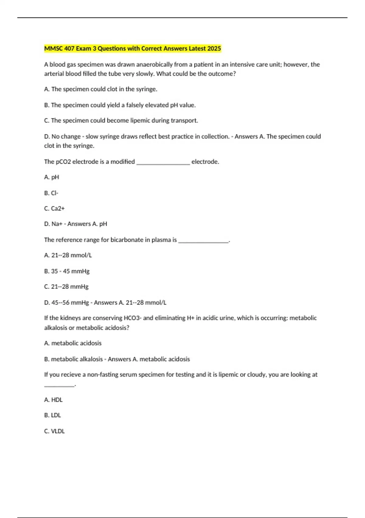 MMSC 407 Exam 3 Questions with Correct Answers Latest 2025 - MMSC 407 ...