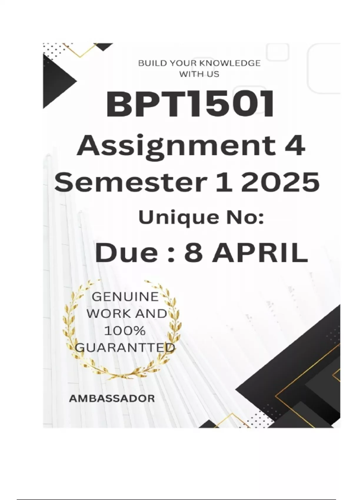 BPT1501 Assignment 4 (COMPLETE ANSWERS) Semester 1 2025 - DUE 8 April ...