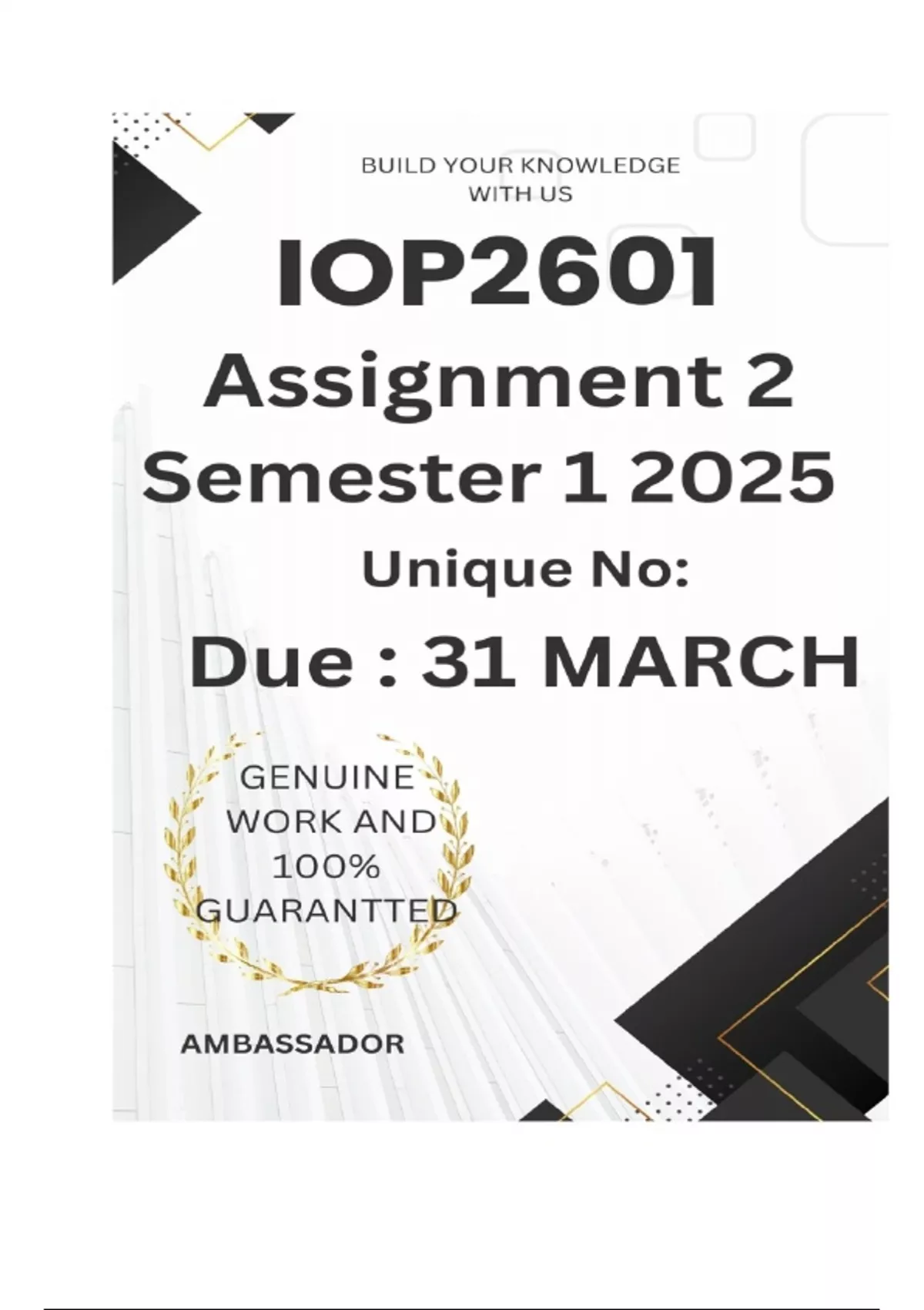 Iop2601 Assignment 2 Complete Answers Semester 1 2025 Due 31 March