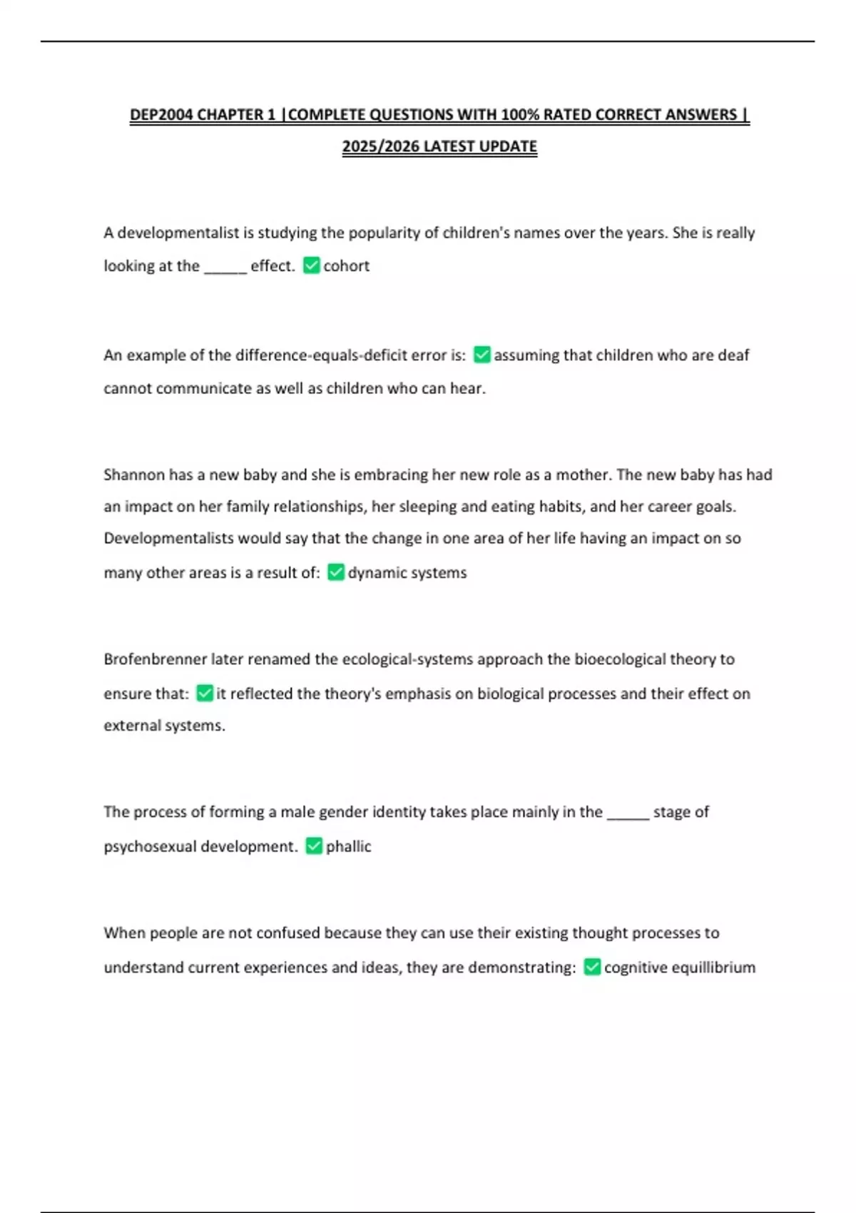 DEP2004 CHAPTER 1 |COMPLETE QUESTIONS WITH 100% RATED CORRECT ANSWERS ...