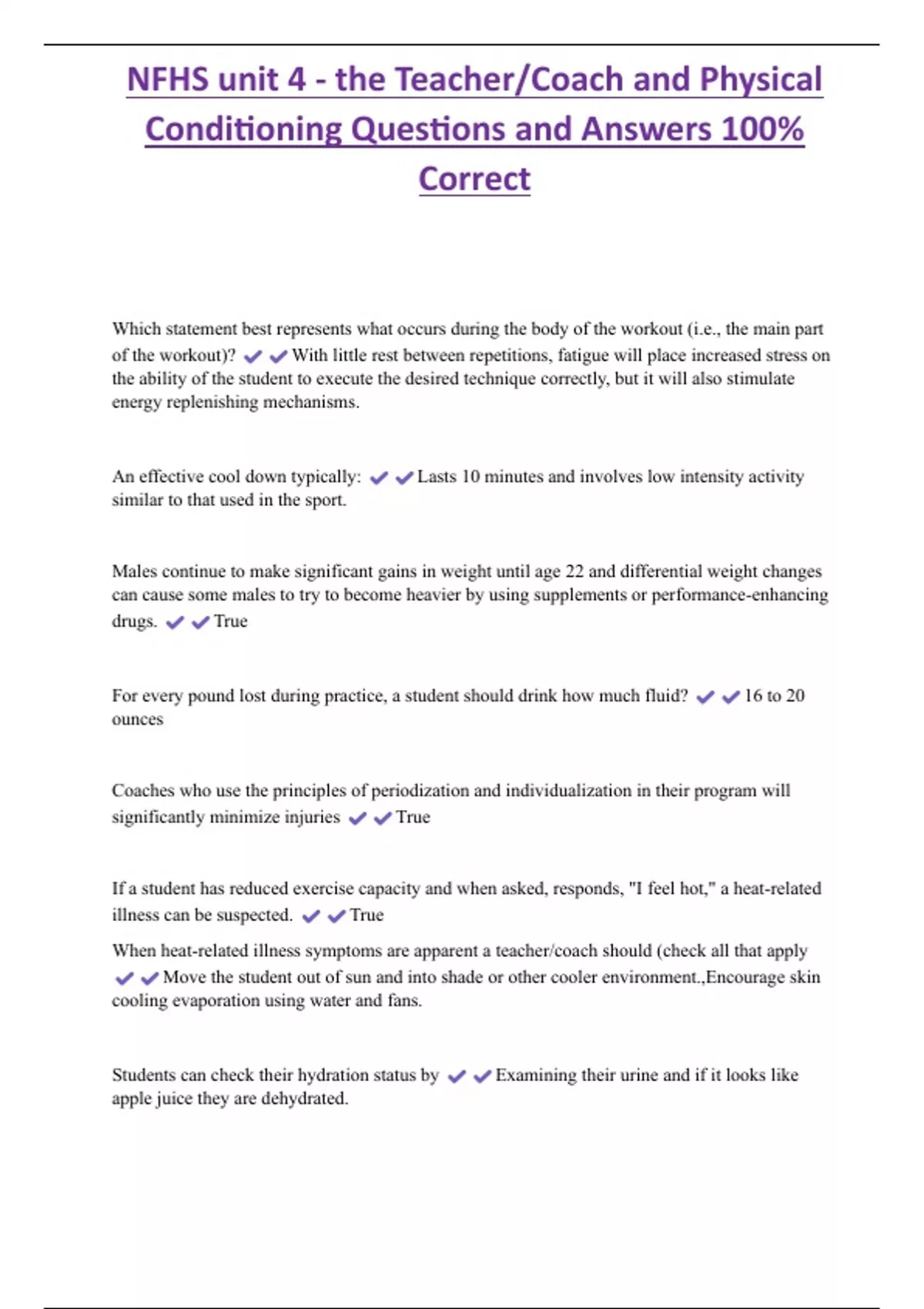 NFHS unit 4 - the Teacher/Coach and Physical Conditioning Questions and Answers 100% Correct ...